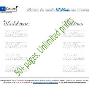 Learn How to Write Willow in Cursive. Practice Writing Willow Using ...
