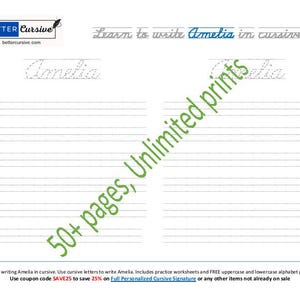 Learn How to Write Amelia in Cursive. Practice Writing Amelia Using ...