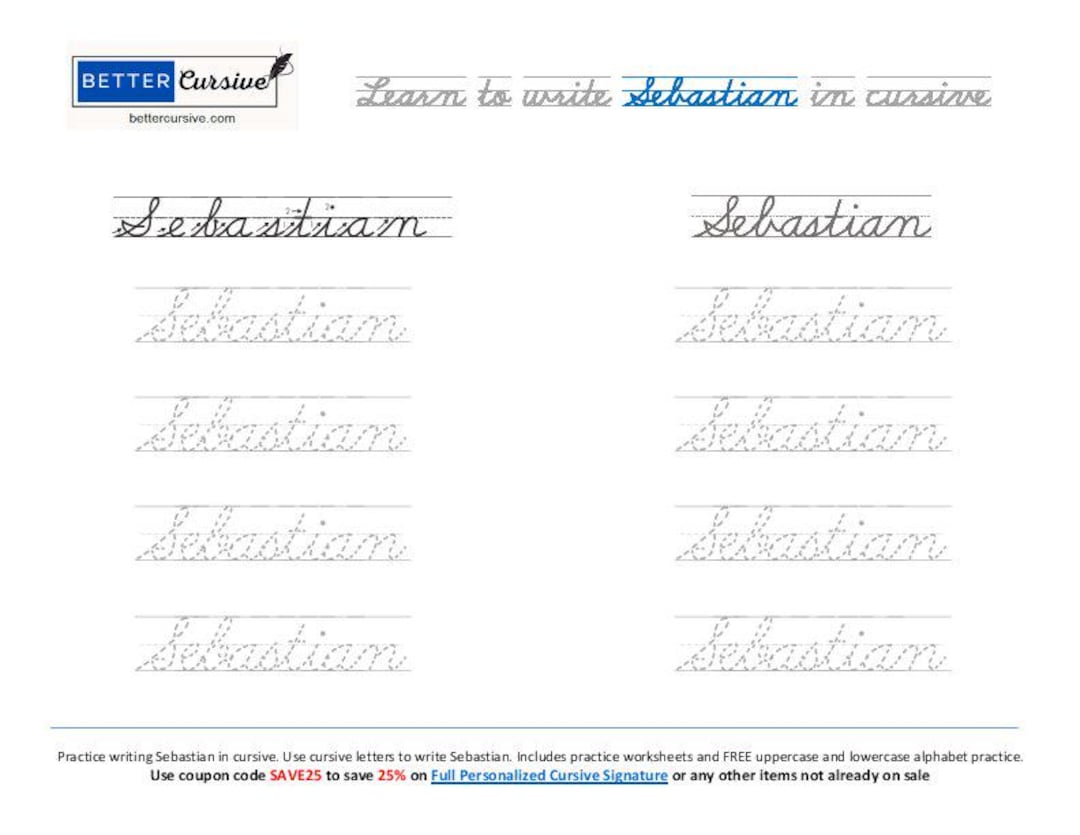 Learn How to Write Sebastian in Cursive. Practice Writing Sebastian ...