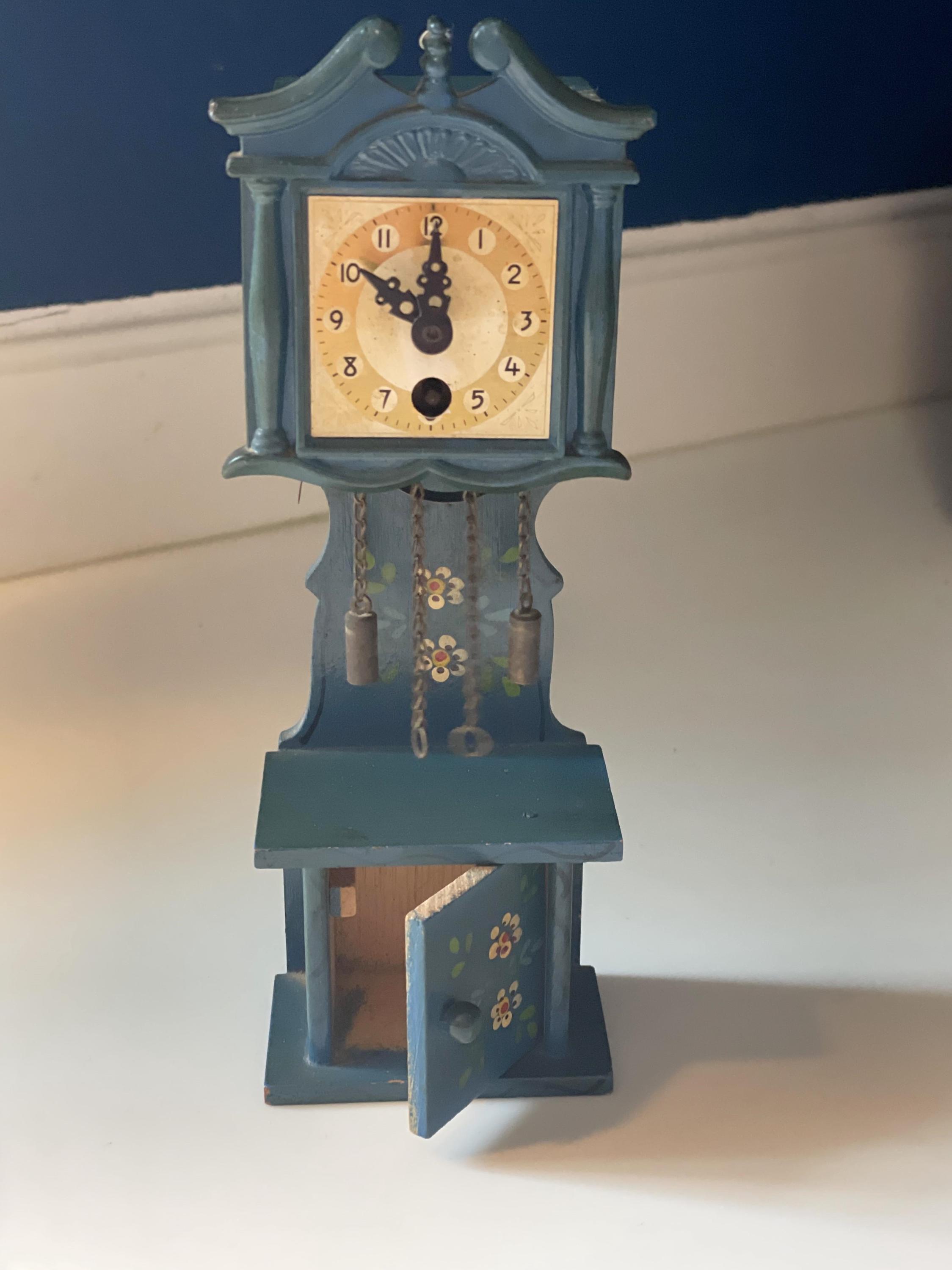 Navy Vintage German Dollhouse Grandfather Clock Hand Painted and Tan ...
