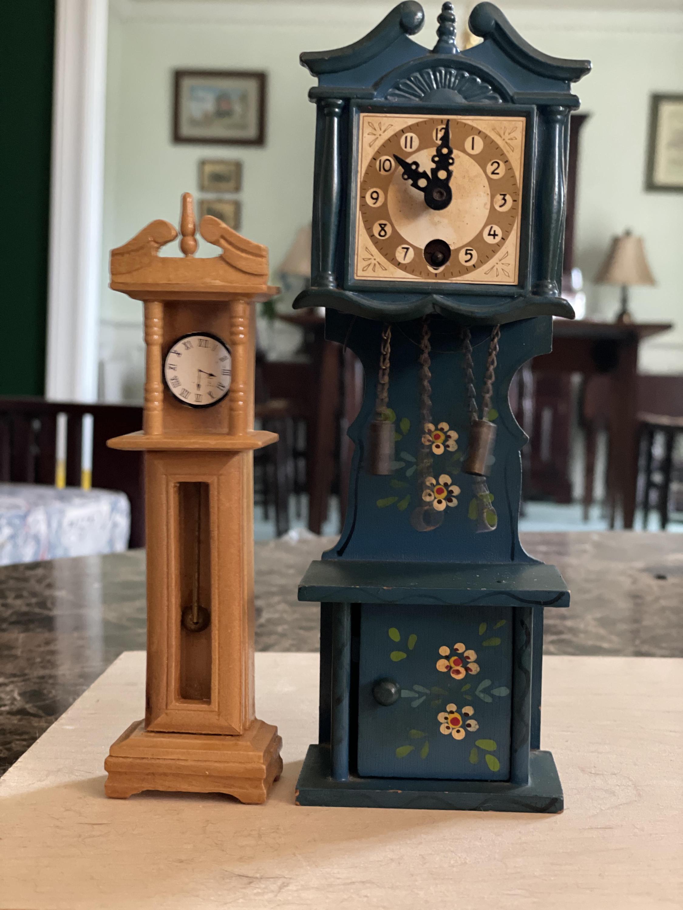 Navy Vintage German Dollhouse Grandfather Clock Hand Painted and Tan ...