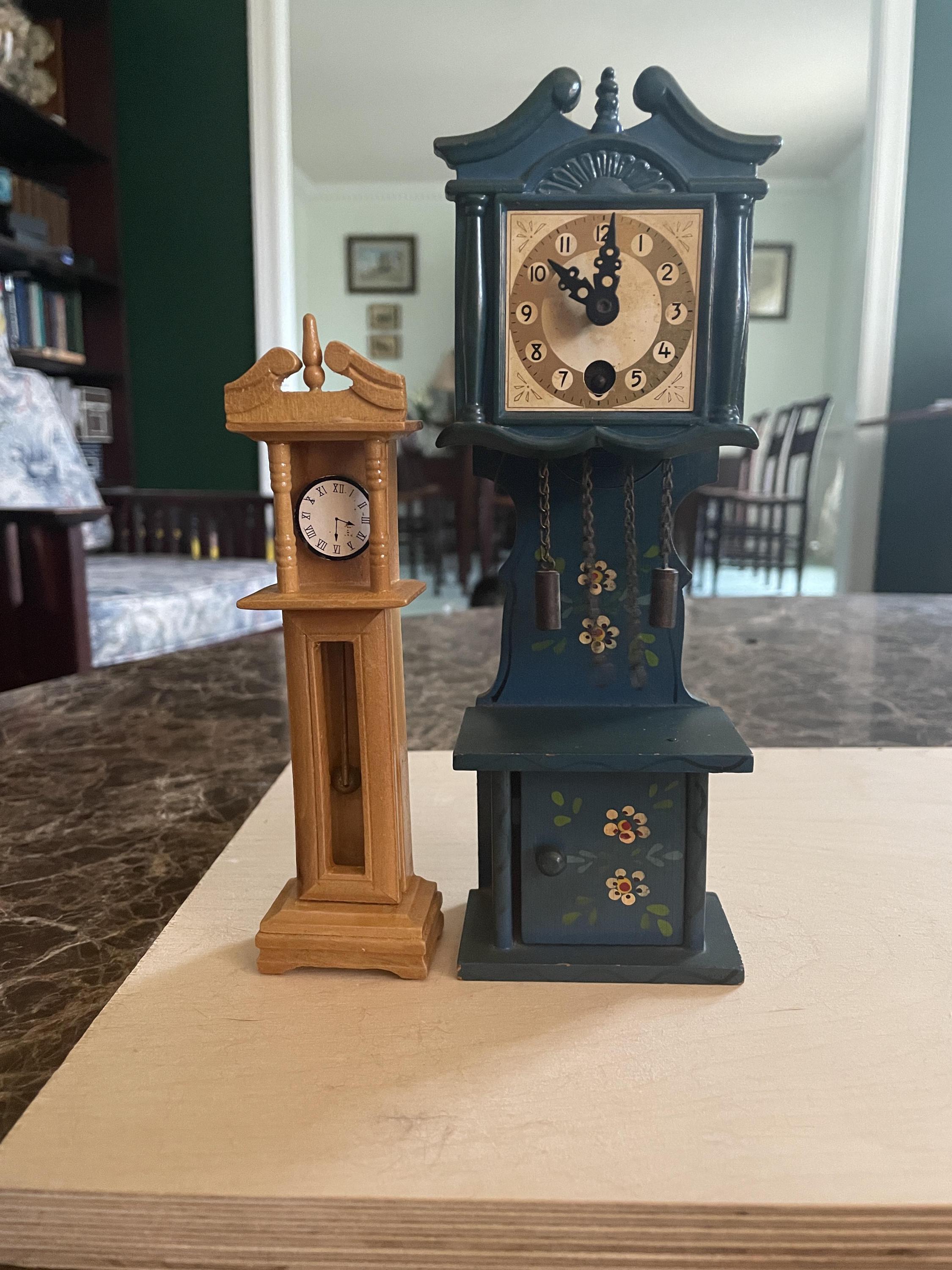 Navy Vintage German Dollhouse Grandfather Clock Hand Painted and Tan ...
