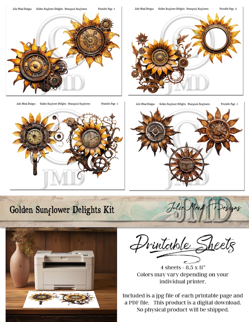 Golden Sunflower Delights Steampunk Sunflowers, Commercial Use, PNG PDF ...