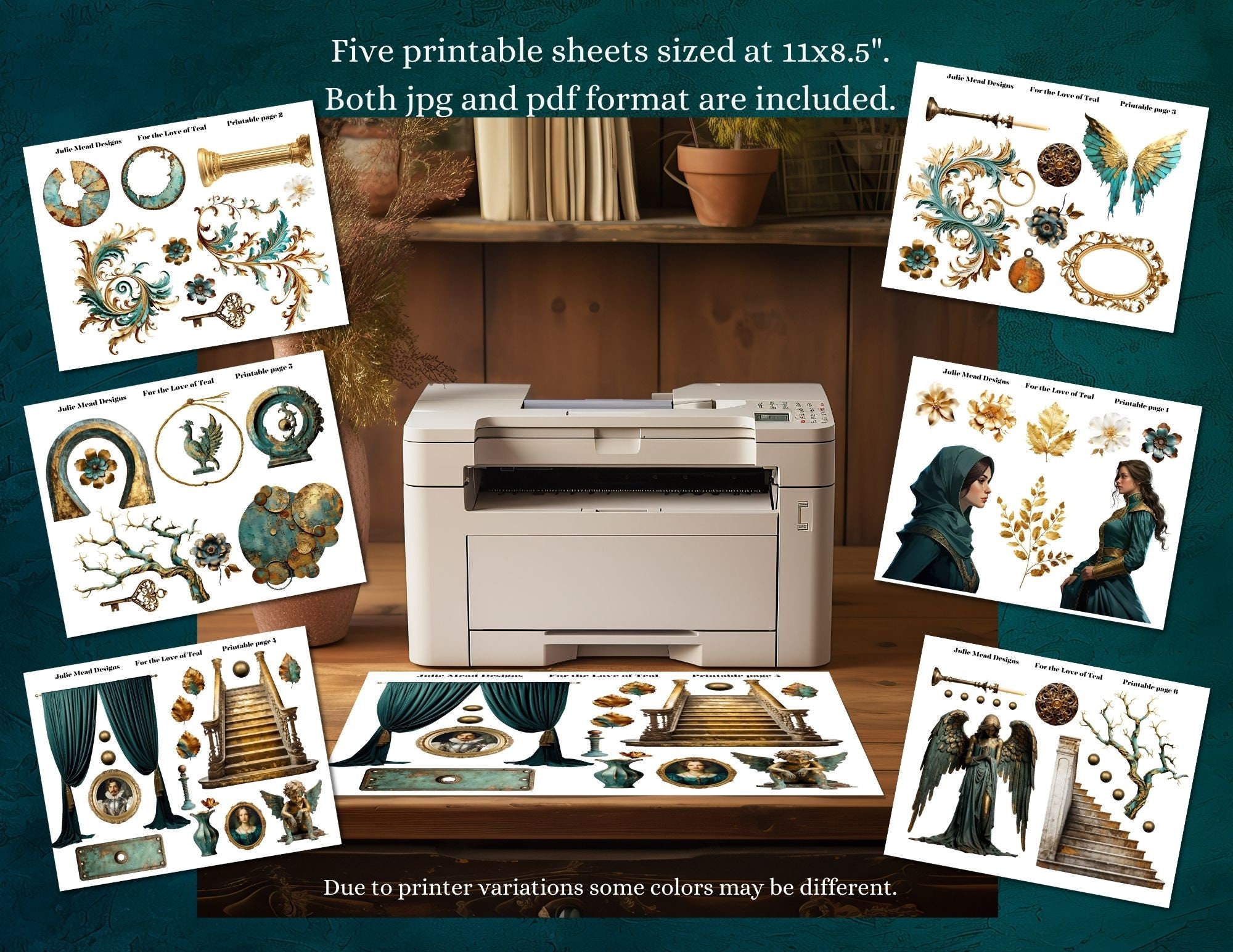 For the Love of Teal, Commercial Use, PNG, Junk Journal, Digital ...