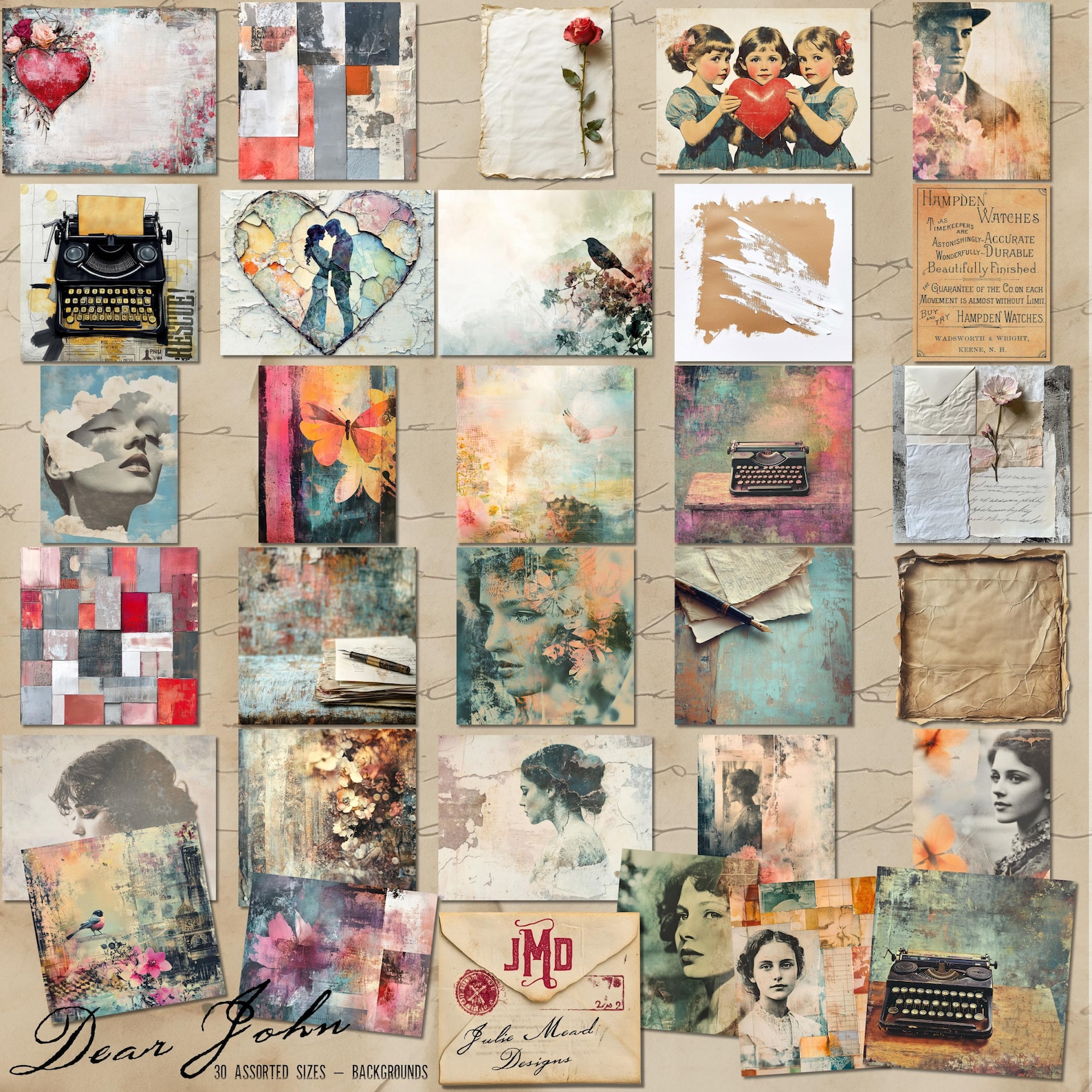 Dear John Digital Kit, Collage, Commercial Use, PNG, Junk Journal ...