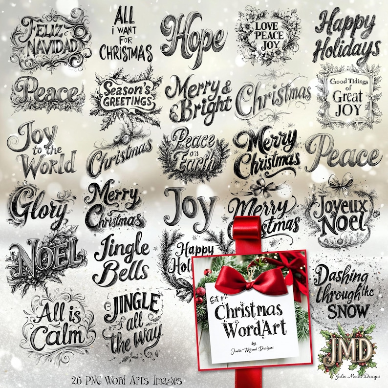 Whimsical Christmas Word Art 2, Hand-drawn Look, Commercial Use, PNG ...