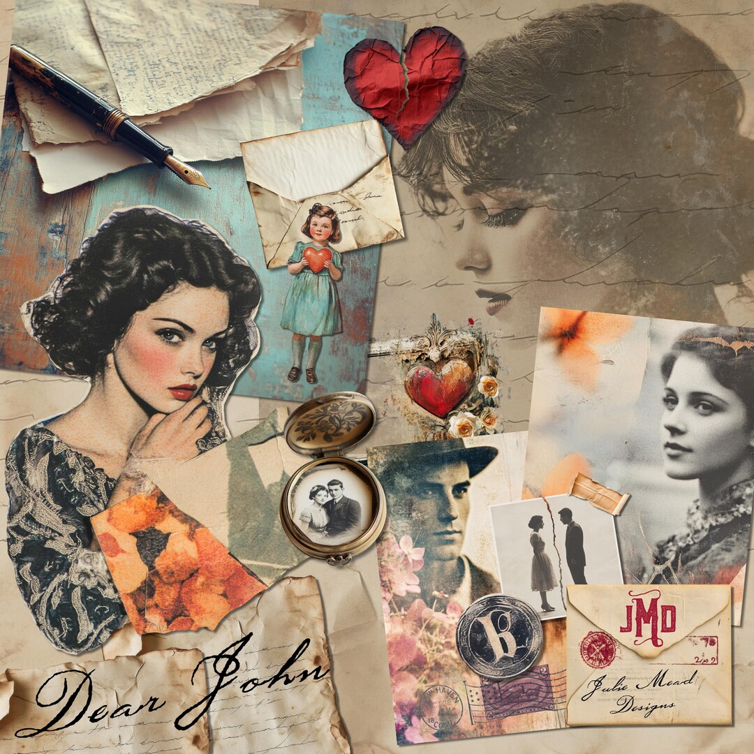 Dear John Digital Kit, Collage, Commercial Use, PNG, Junk Journal ...