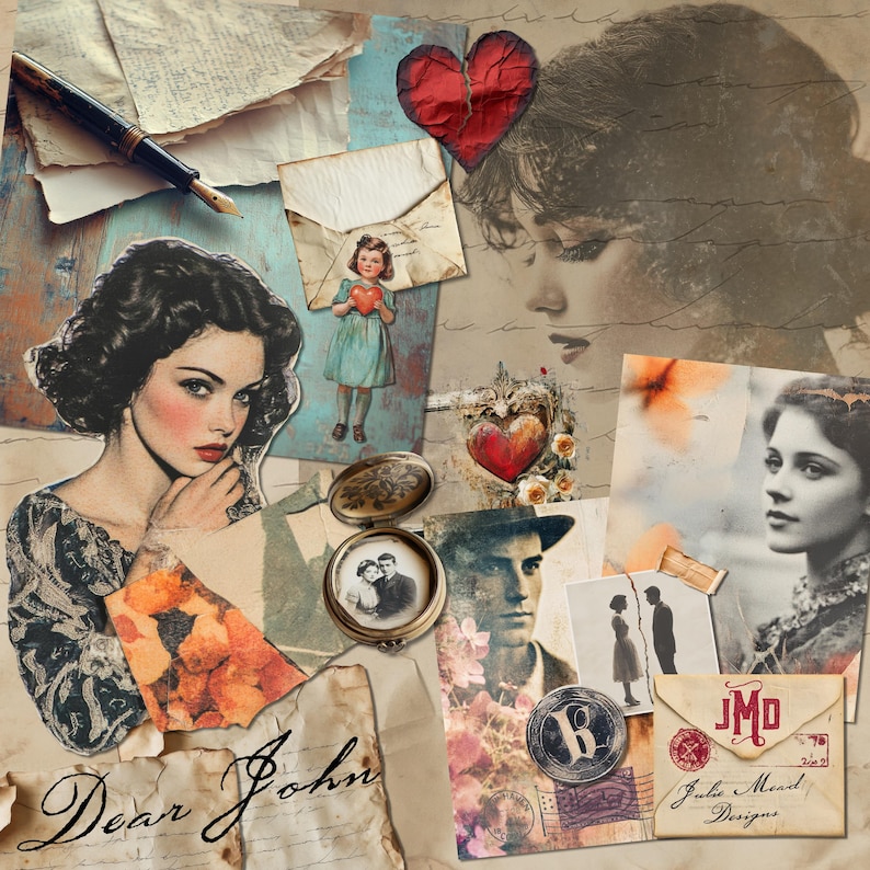 Dear John Digital Kit, Collage, Commercial Use, PNG, Junk Journal ...