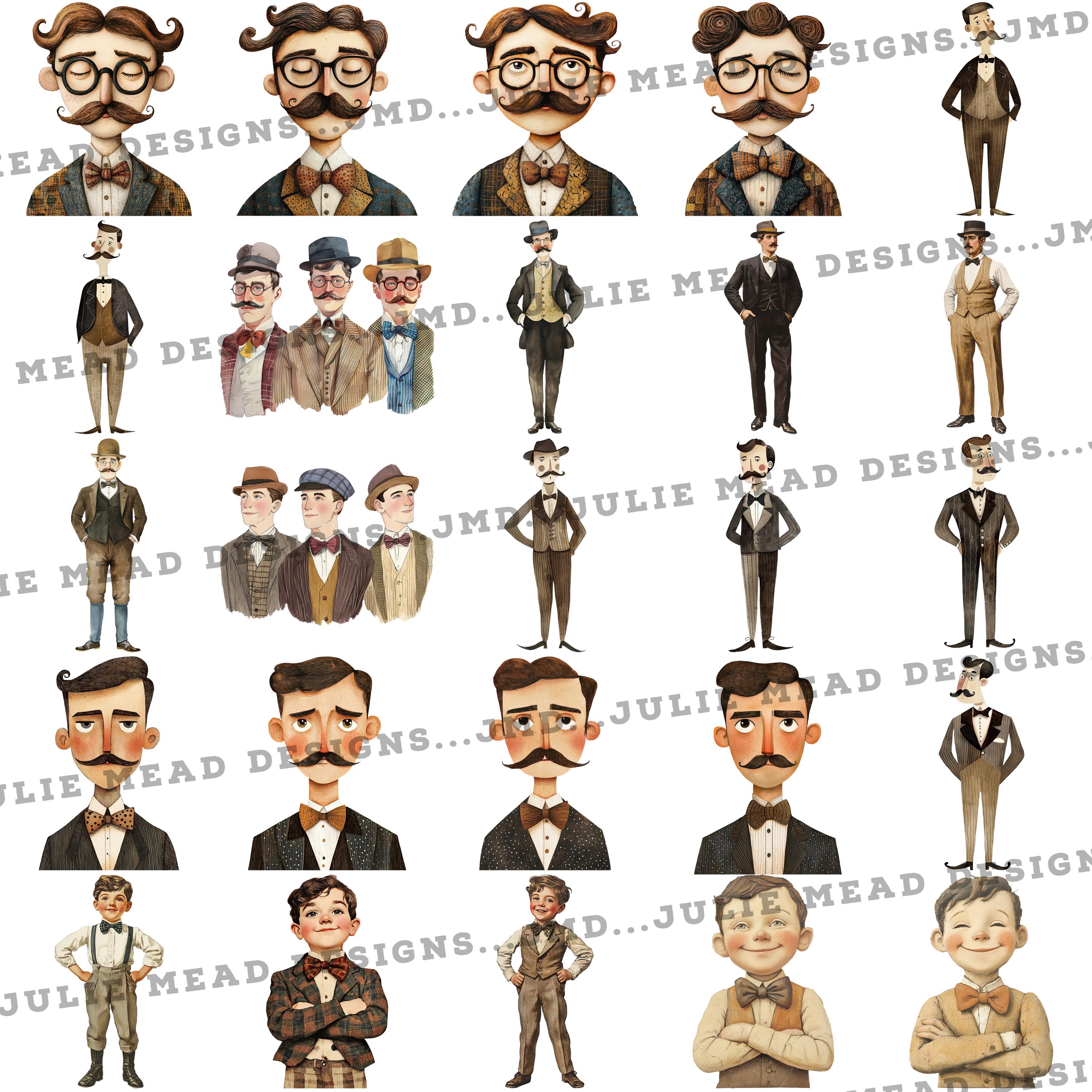 Whimsical Guys in Bow Ties, Digital PNG Elements, Commercial Use, Junk ...