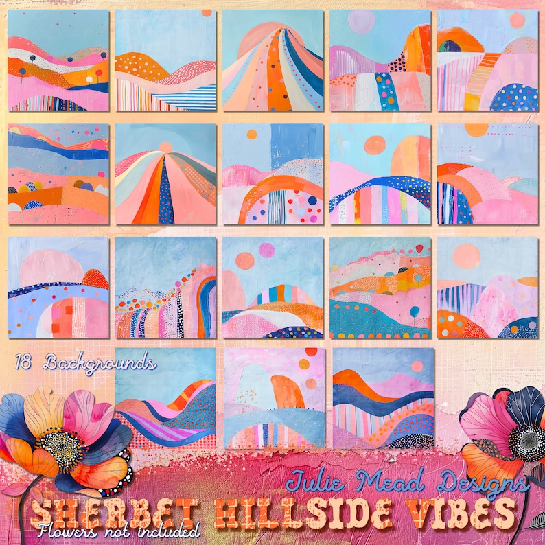 Sherbet Hillside Vibes, Painted Whimsical Backgrounds, Commercial Use ...