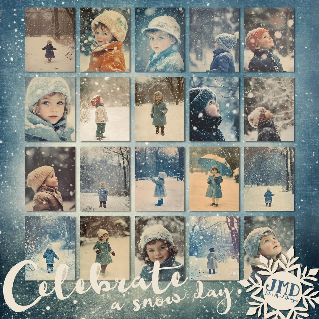 Celebrate a Snow Day, Vintage Snow Kids Backgrounds, Commercial Use ...