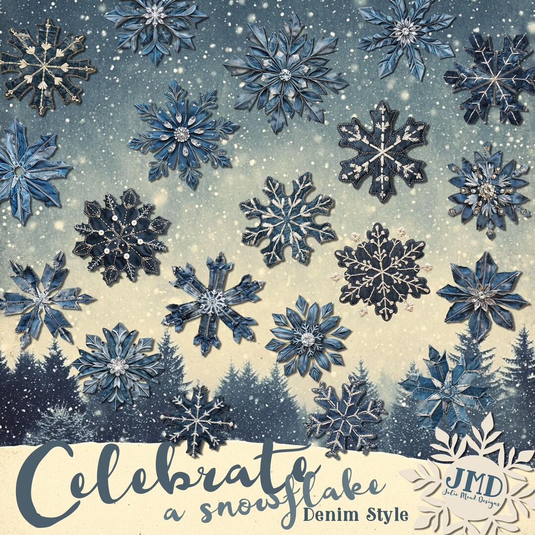 Celebrate a Snowflake Denim Style, Commercial Use, PNG Snowflakes, Junk ...