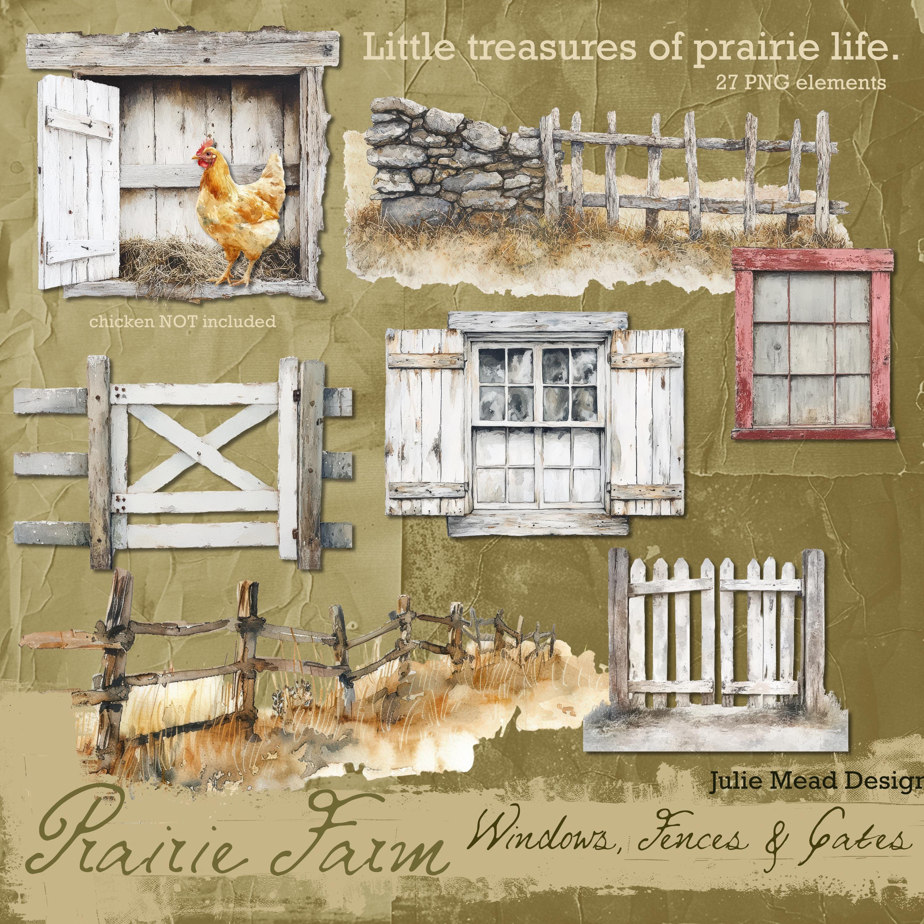 Prairie Farm: Windows, Fences & Gates|27 Rustic PNG Elements|junk ...