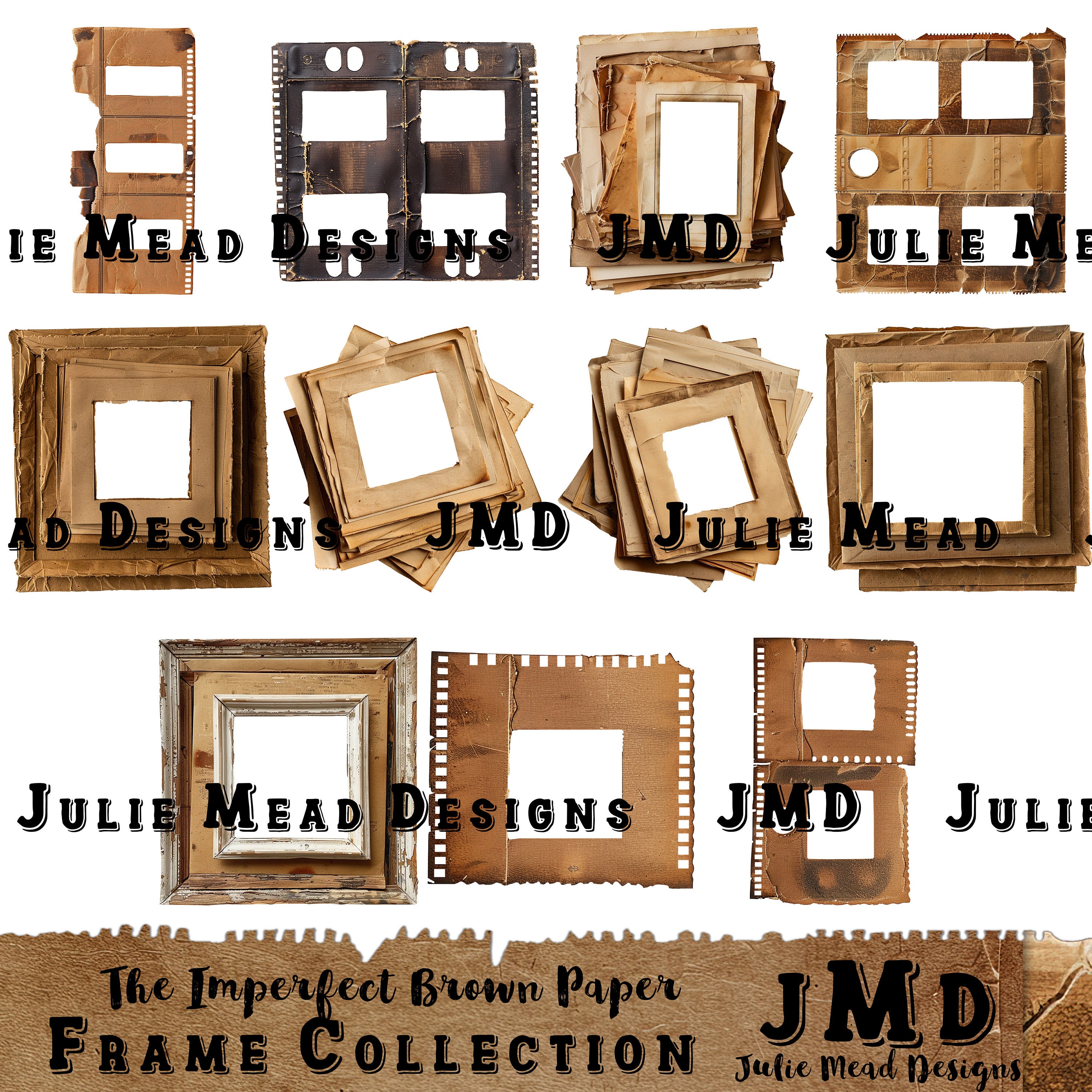 Imperfect Brown Paper Frames, Digital Elements, Commercial Use, PNG ...