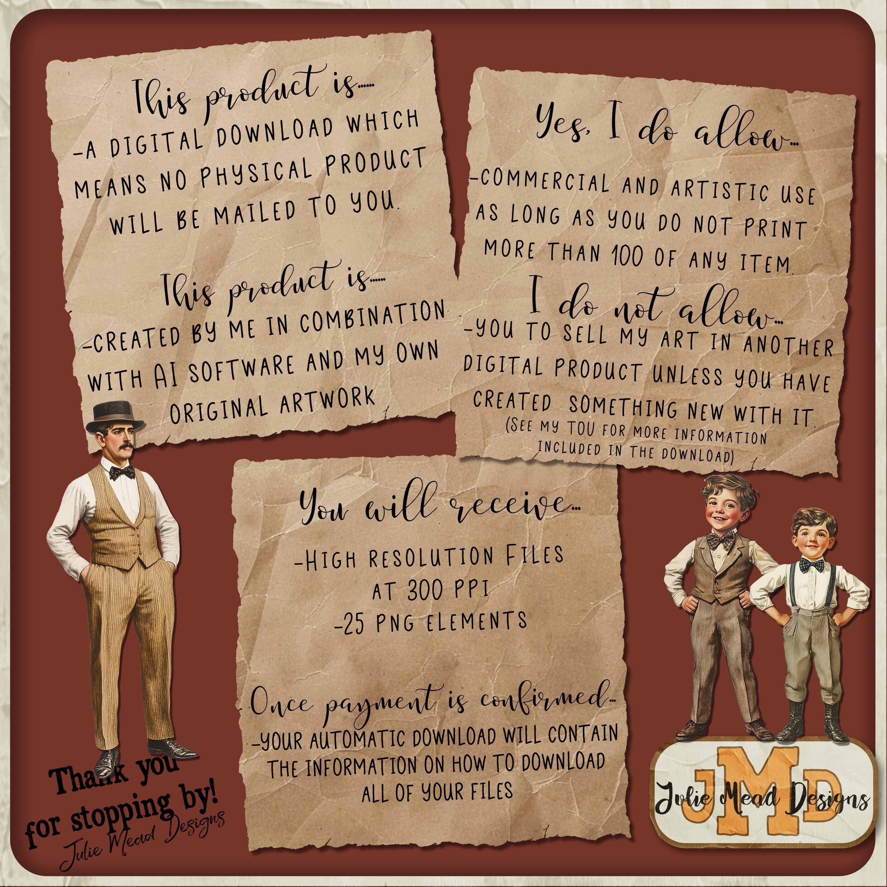 Whimsical Guys in Bow Ties, Digital PNG Elements, Commercial Use, Junk ...