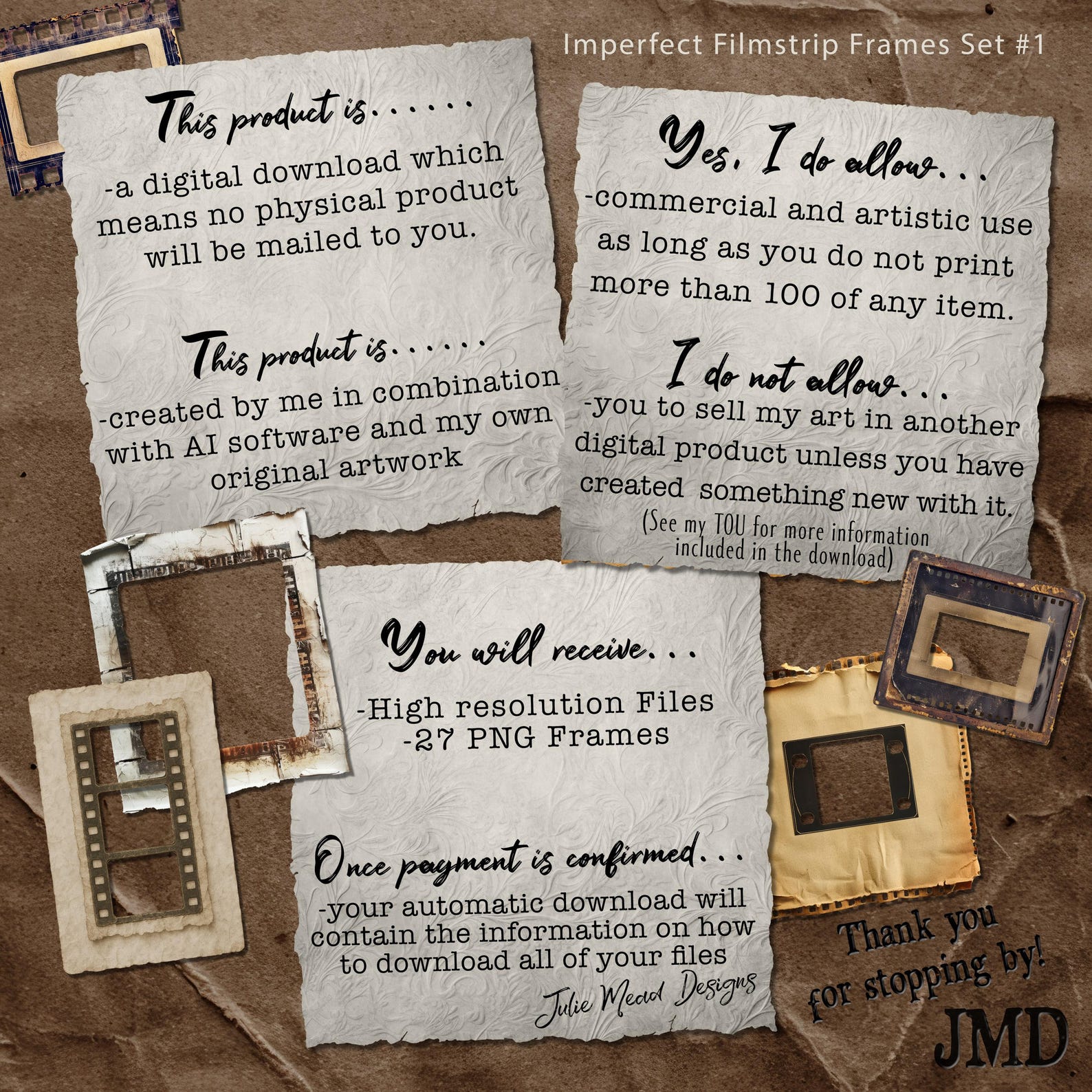 Imperfect Filmstrip Frames 1|vintage Frames Png|commercial Use|junk ...
