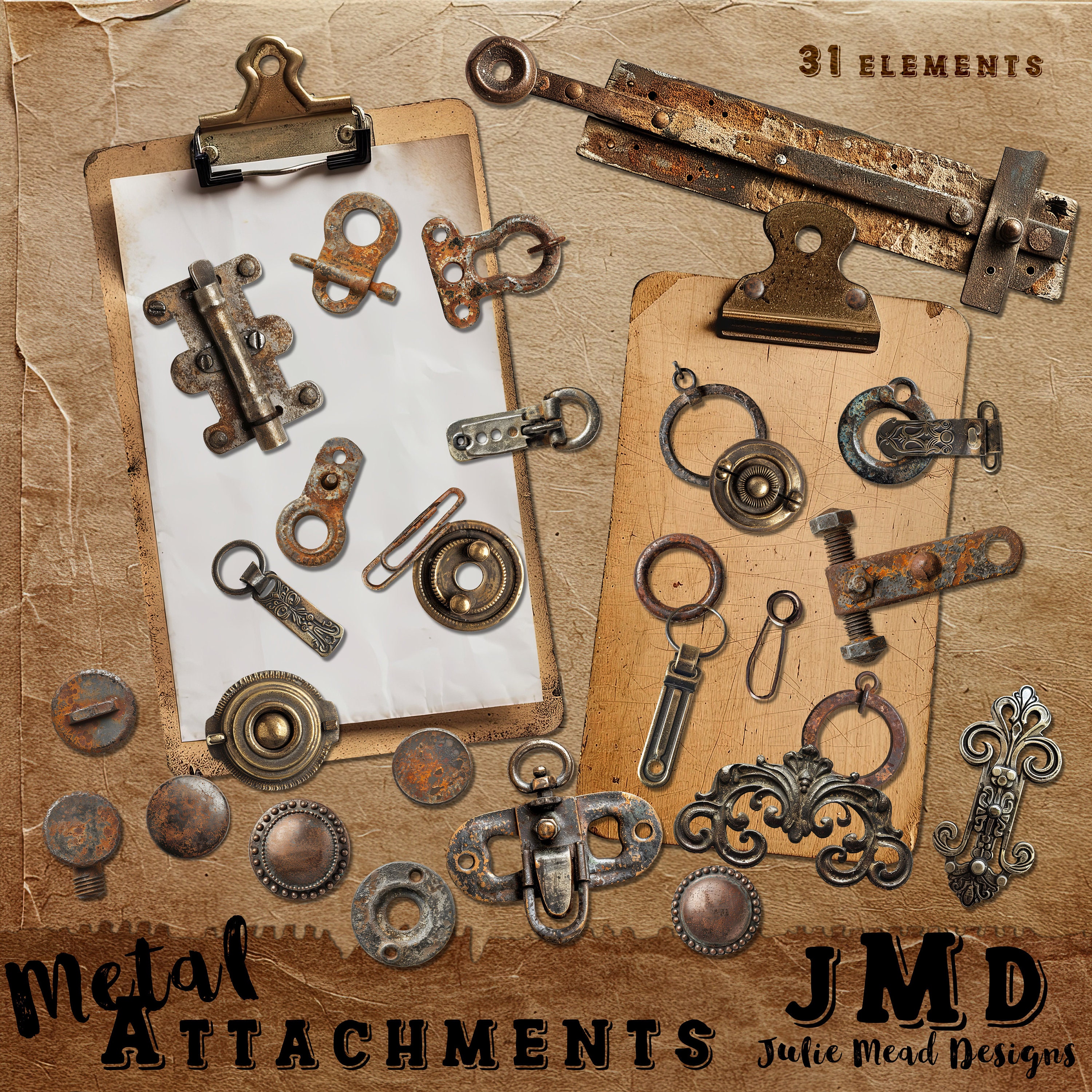 Metal Attachments, Digital Elements, Commercial Use, PNG, Junk Journal ...