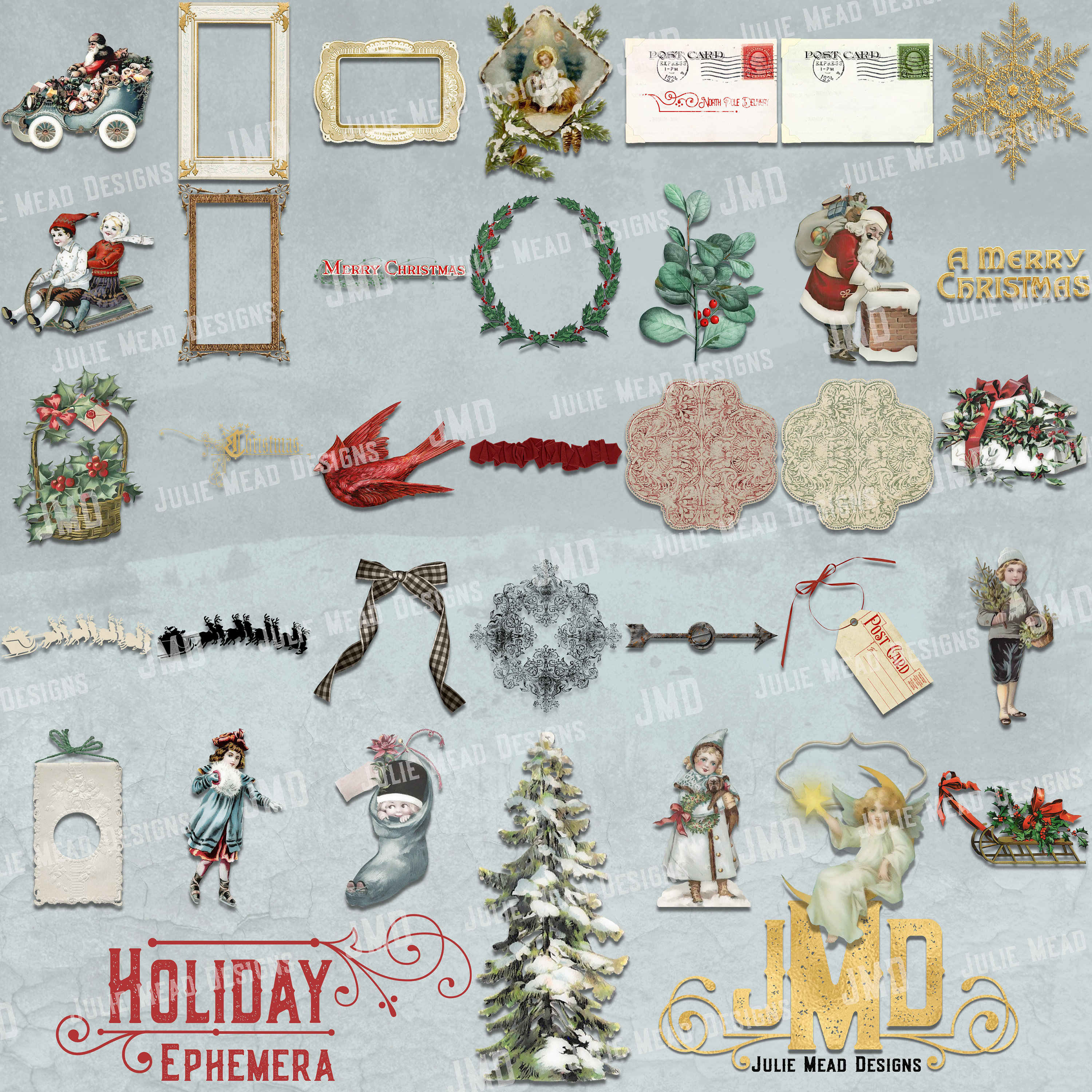 Holiday Ephemera Collection, Vintage Elements, Overlays, Commercial Use ...