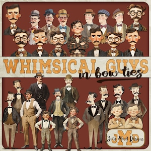 Whimsical Guys in Bow Ties, Digital PNG Elements, Commercial Use, Junk ...
