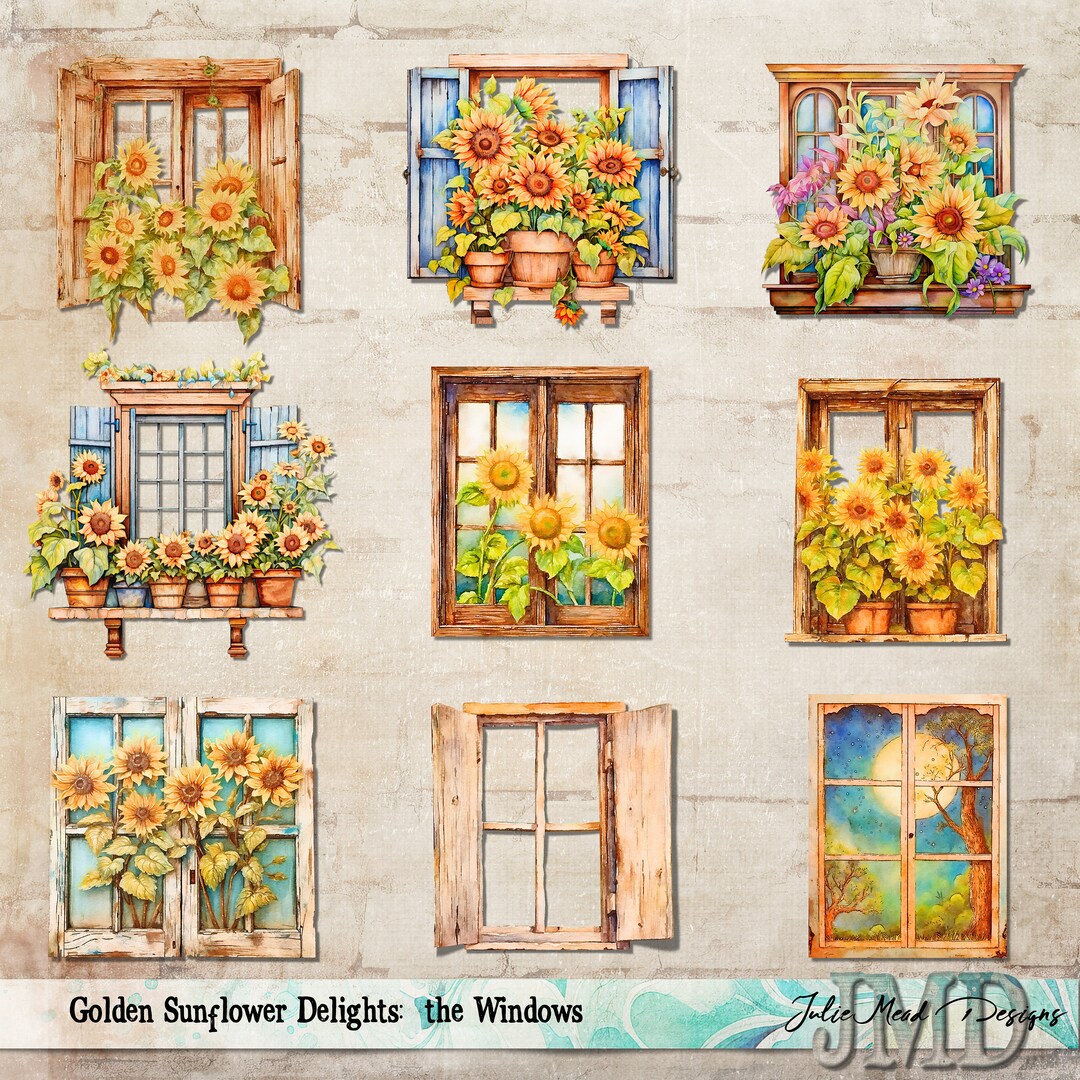 Golden Sunflower Delights Windows, Commercial Use, PNG and Printable ...