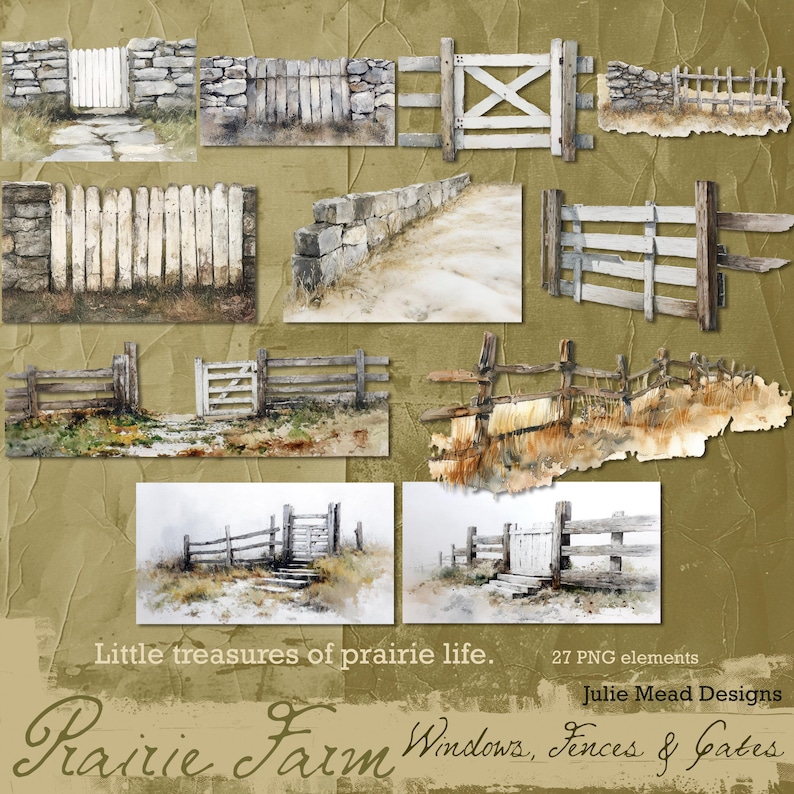 Prairie Farm: Windows, Fences & Gates|27 Rustic PNG Elements|junk ...