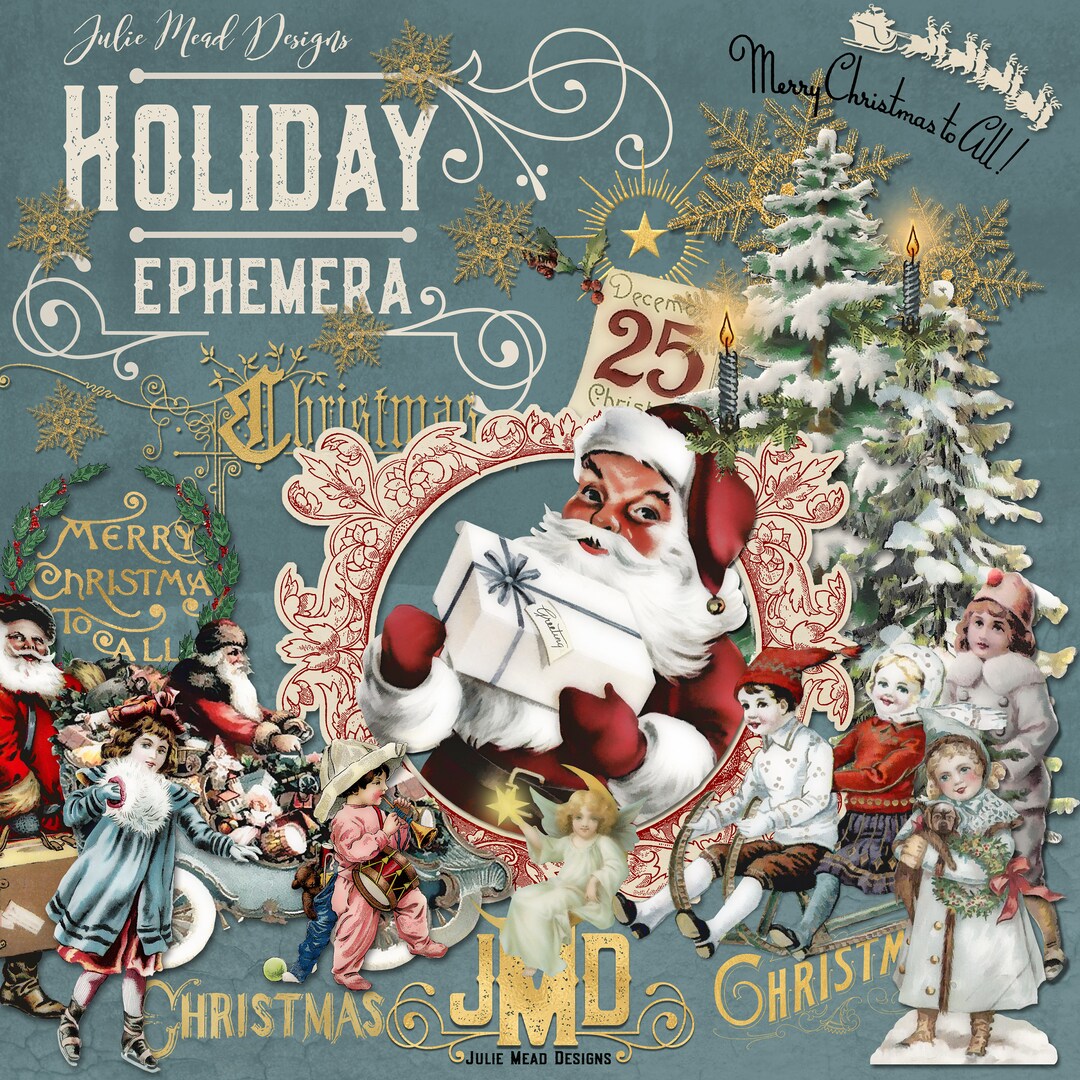 Holiday Ephemera Collection, Vintage Elements, Overlays, Commercial Use ...