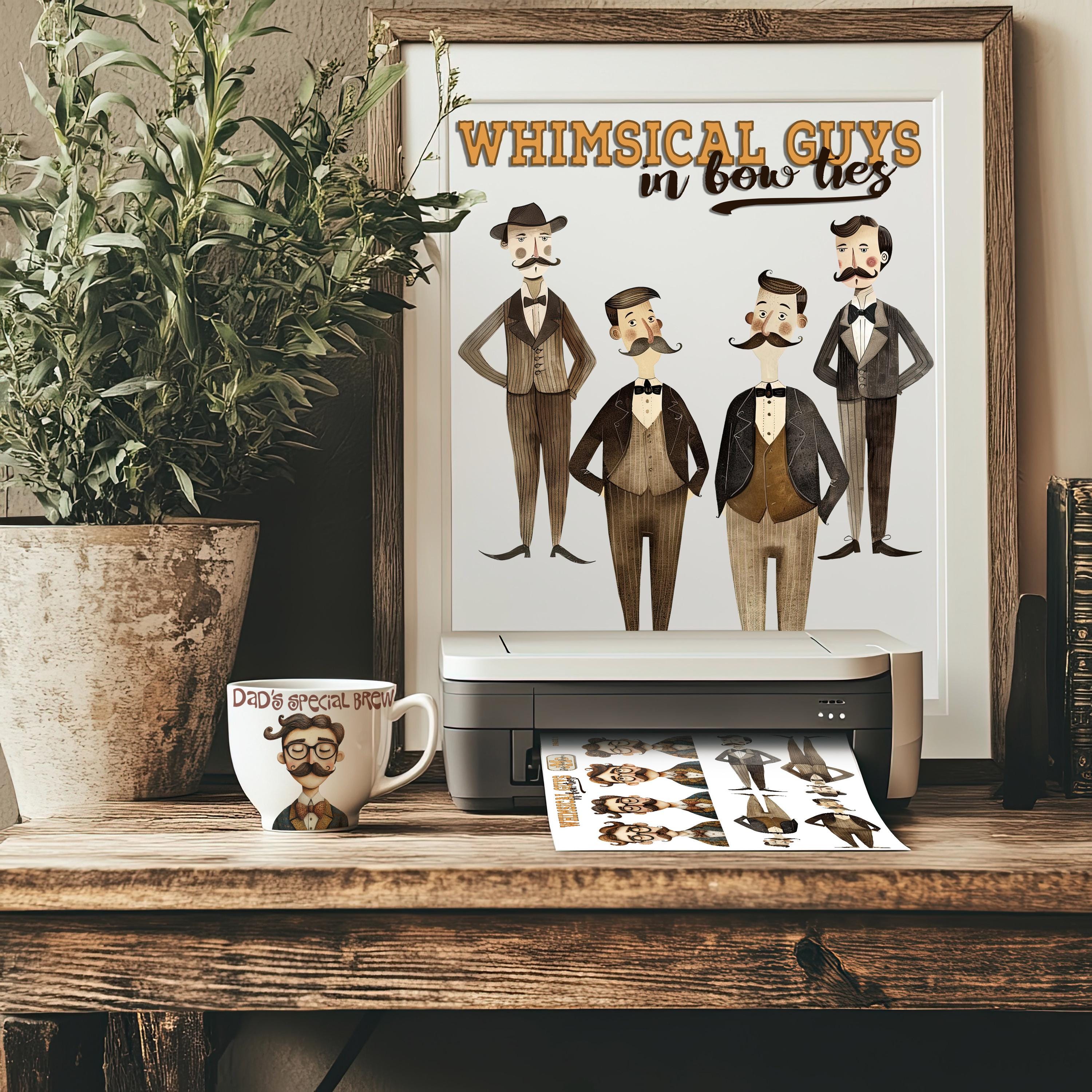 Whimsical Guys in Bow Ties, Digital PNG Elements, Commercial Use, Junk ...