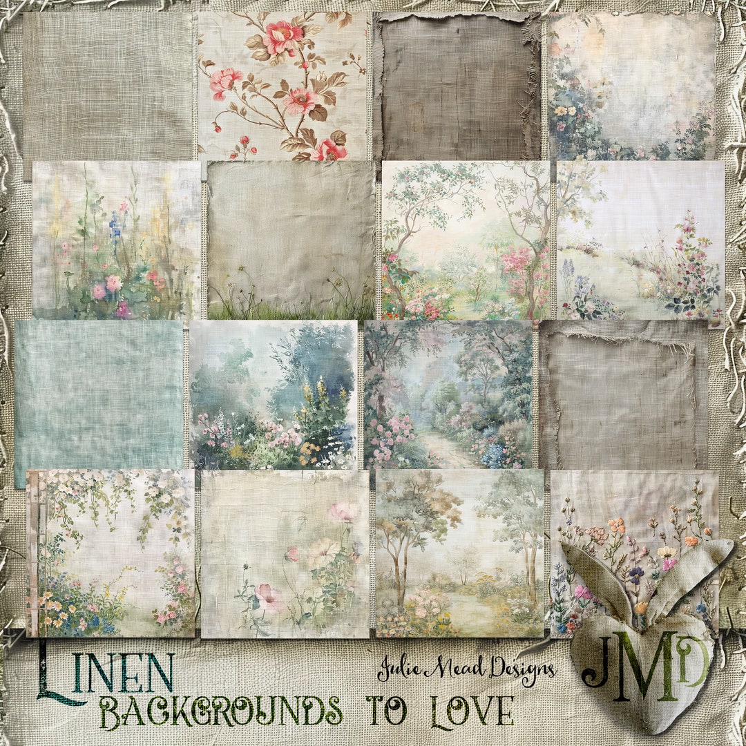 Linen Backgrounds to Love, Floral Linen Digital Papers, Commercial Use ...