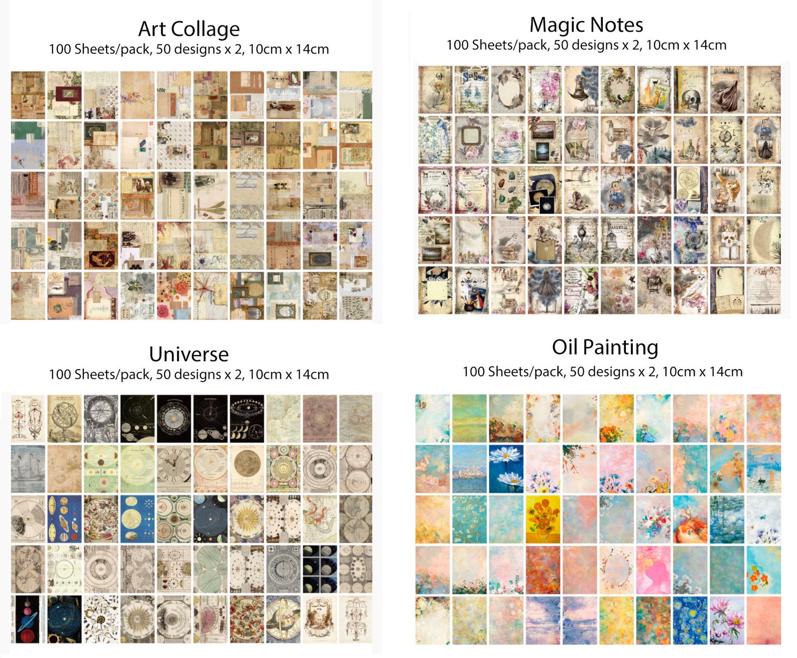 100 Sheets Scrapbook Paper Booklet, Vintage Style Collage Paper, Deco ...