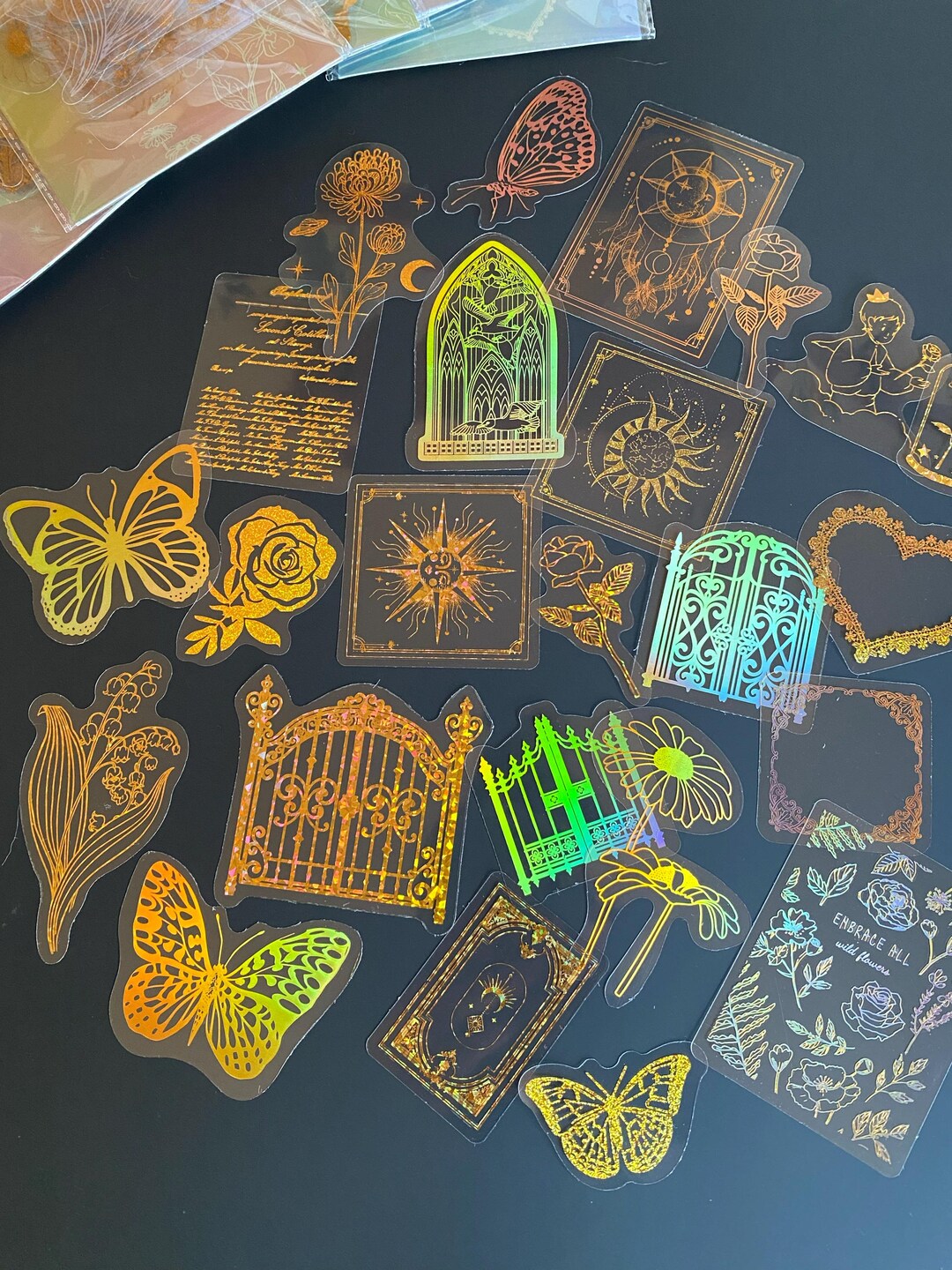 45pcs Gold Lace Stickers Pack, Magic Star Array Laser Stickers ...