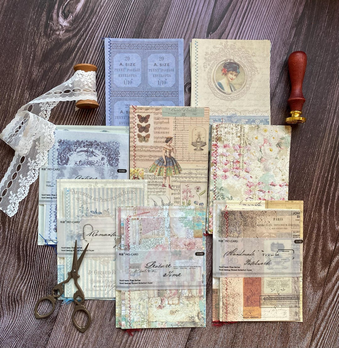 Vintage Scrapbook Paper With Sewing Threads, Junk Journal Kit, Collage ...