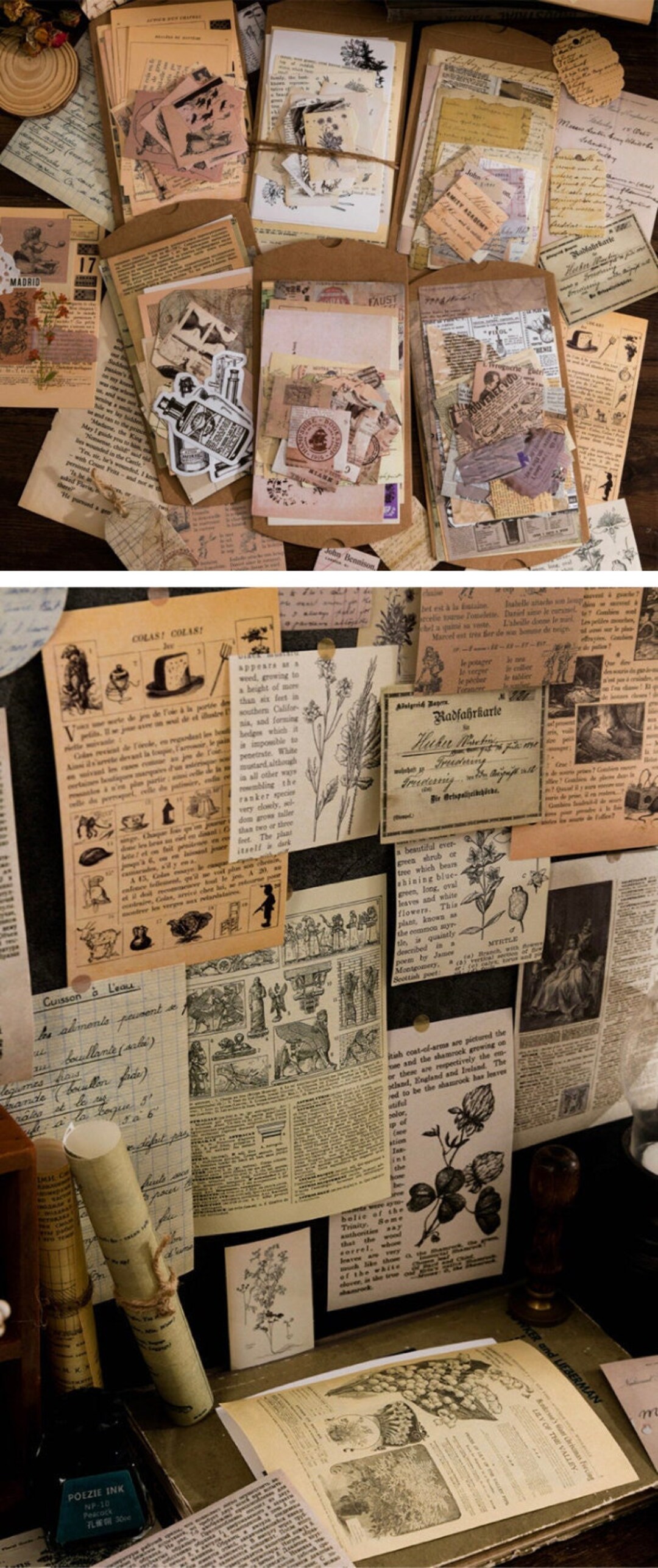 Vintage Inspired Scrapbook Paper, Printed Old Pages Stickers, Ephemera ...