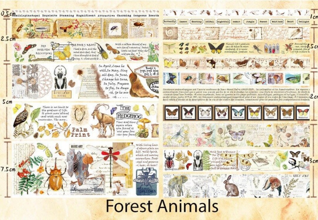 18 Forest Nature Theme Washi Tapes, Vintage Masking Tape Set,journal ...