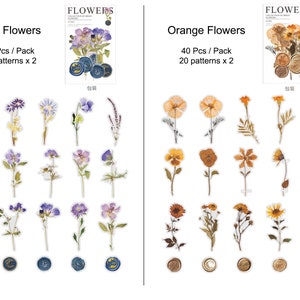 Pressed Flowers Stickers Pack, Floral Stickers, Leaves Stickers ...