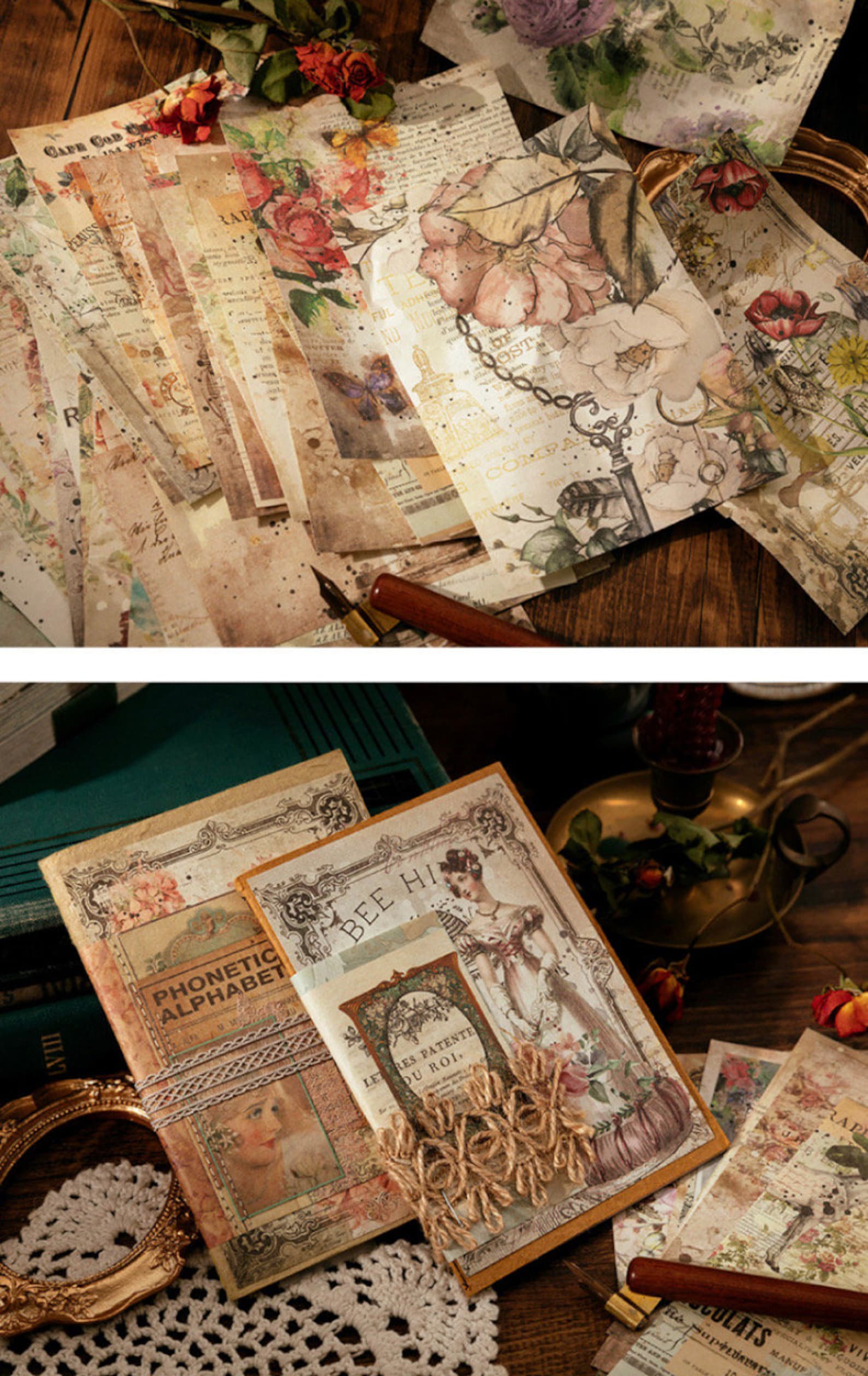 100 Sheets Scrapbook Paper Booklet, Vintage Style Collage Paper, Deco ...