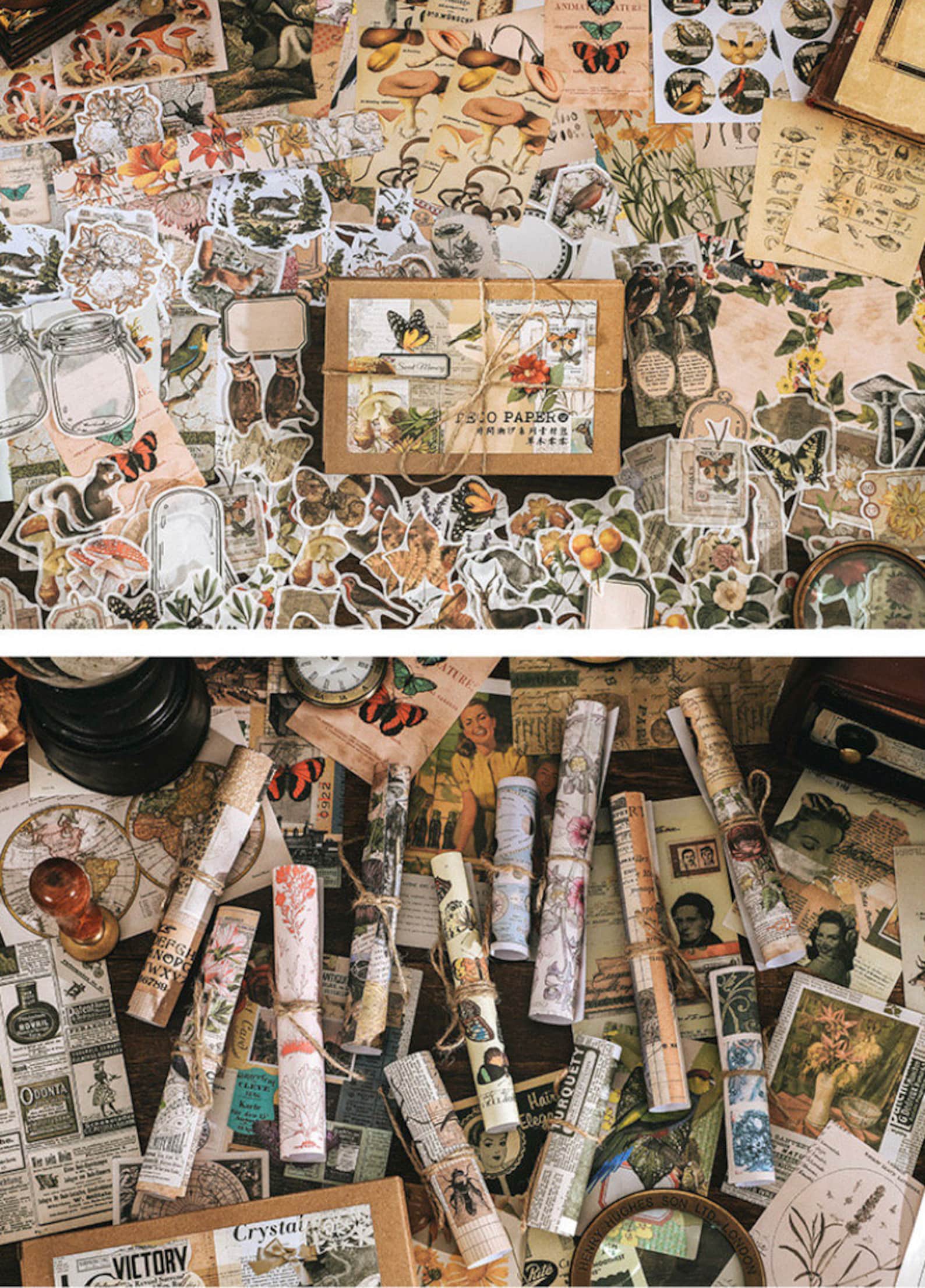200pcs Junk Journal Kit,stickers,paper Ephemera, Scrapbook Paper ...