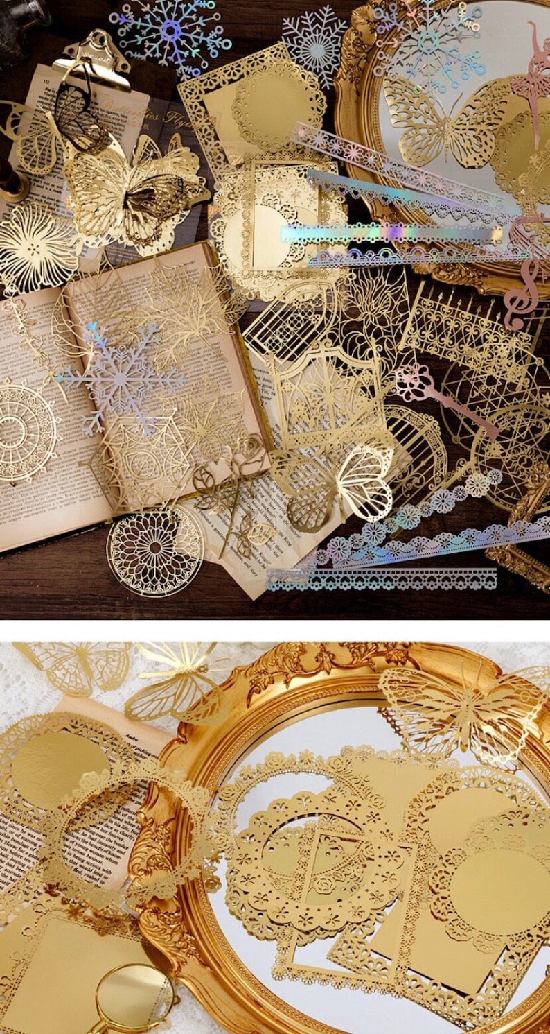 80pcs Gold Foil Hollow Paper Lace Sets Laser Lace Ephemera - Etsy
