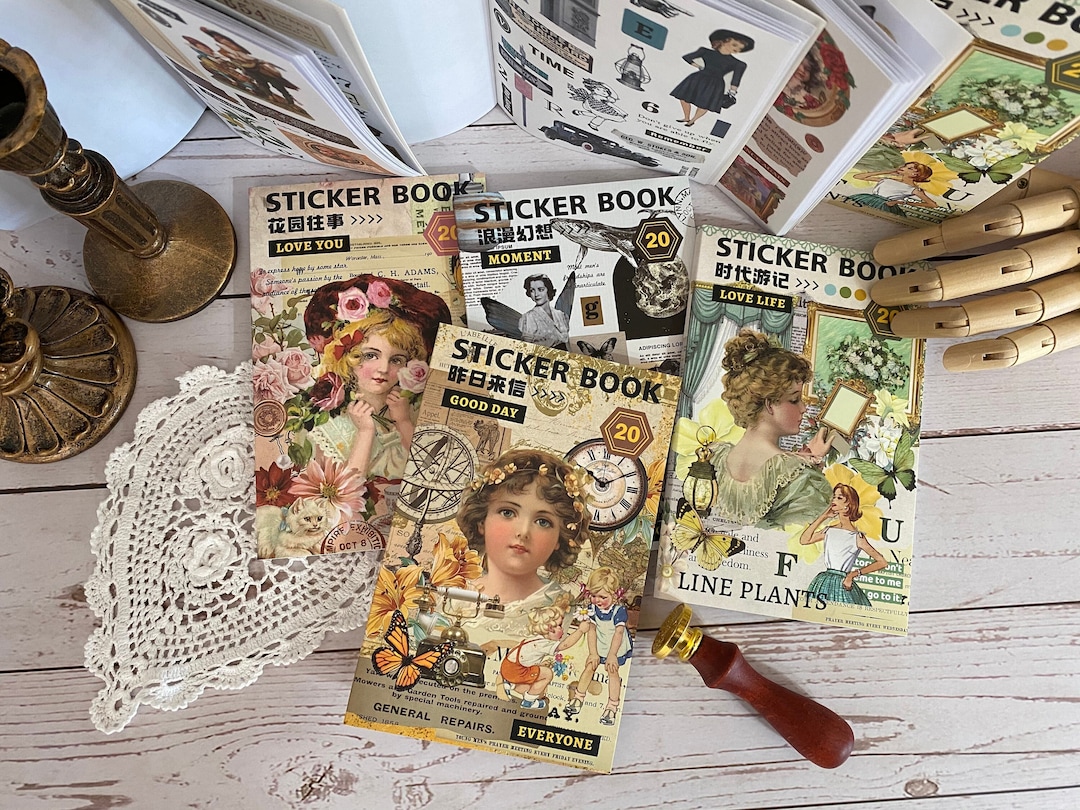 20 Sheets Sticker Book, Vintage Style Sticker Booklet, Journal Stickers ...
