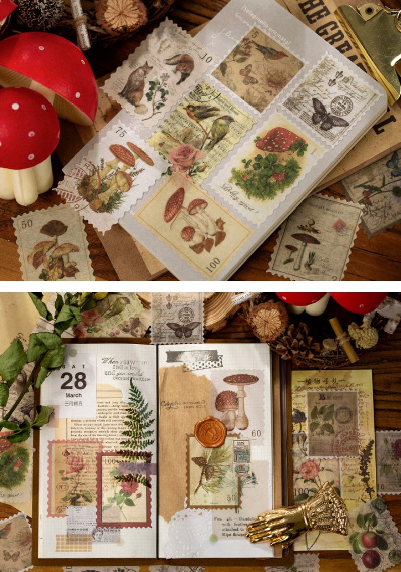 60PCS Vintage Washi Stickers Pack Stamp Stickers Journal - Etsy