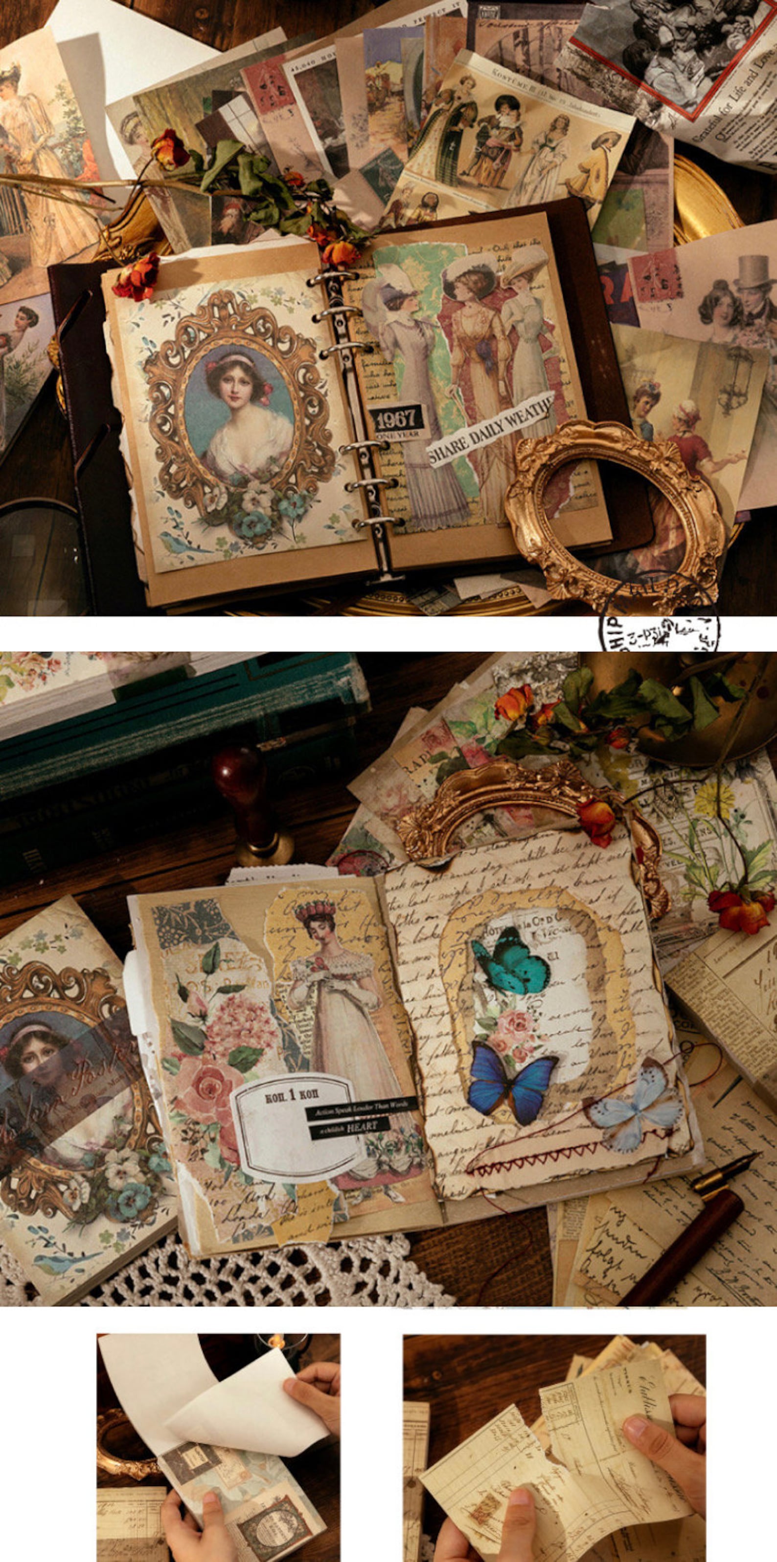 100 Sheets Scrapbook Paper Booklet, Vintage Style Collage Paper, Deco ...