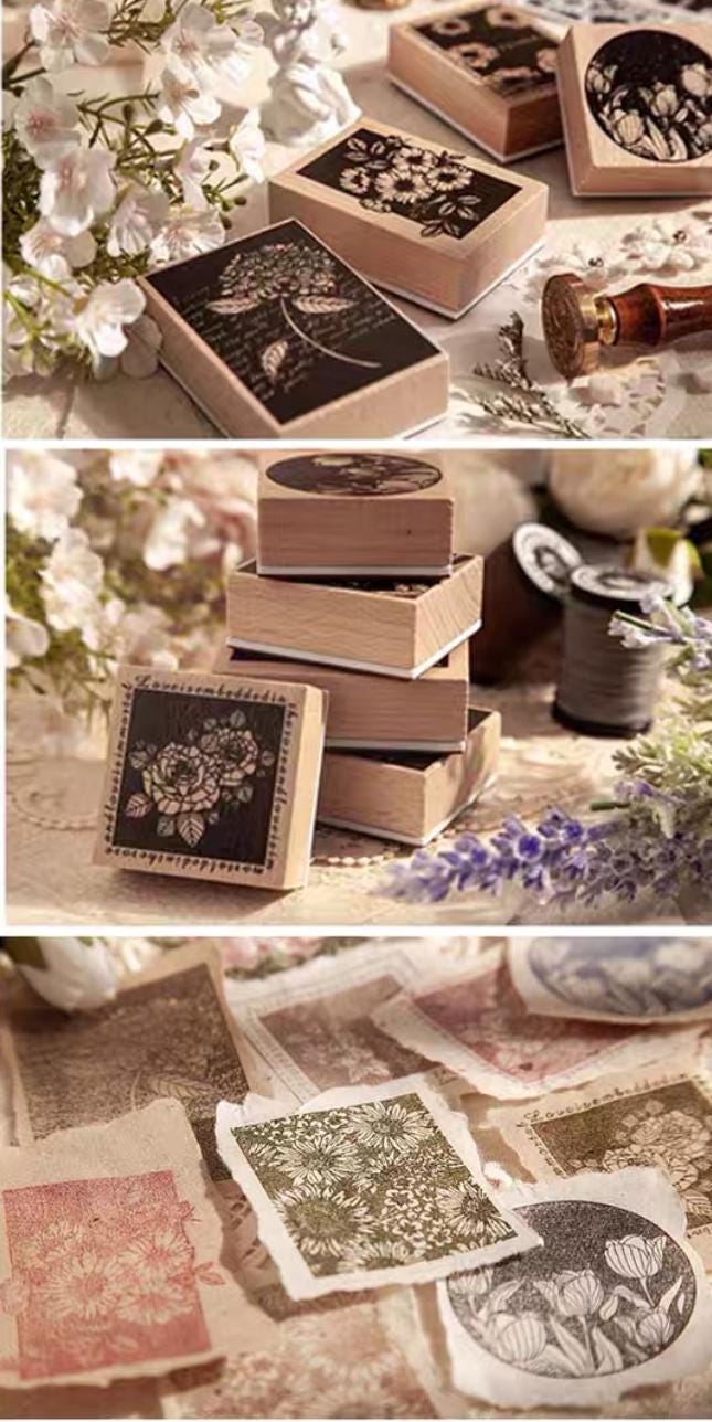 8 Stamp Blocks, Wooden Flowers Stamps, Plants, Sunflower, Rose, Tulip ...