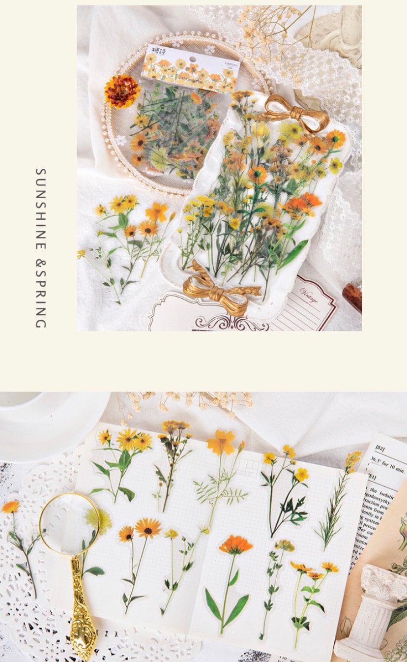 40pcs Flowers Stickers Pack, Pressed Flower Stickers, Journal Stickers ...