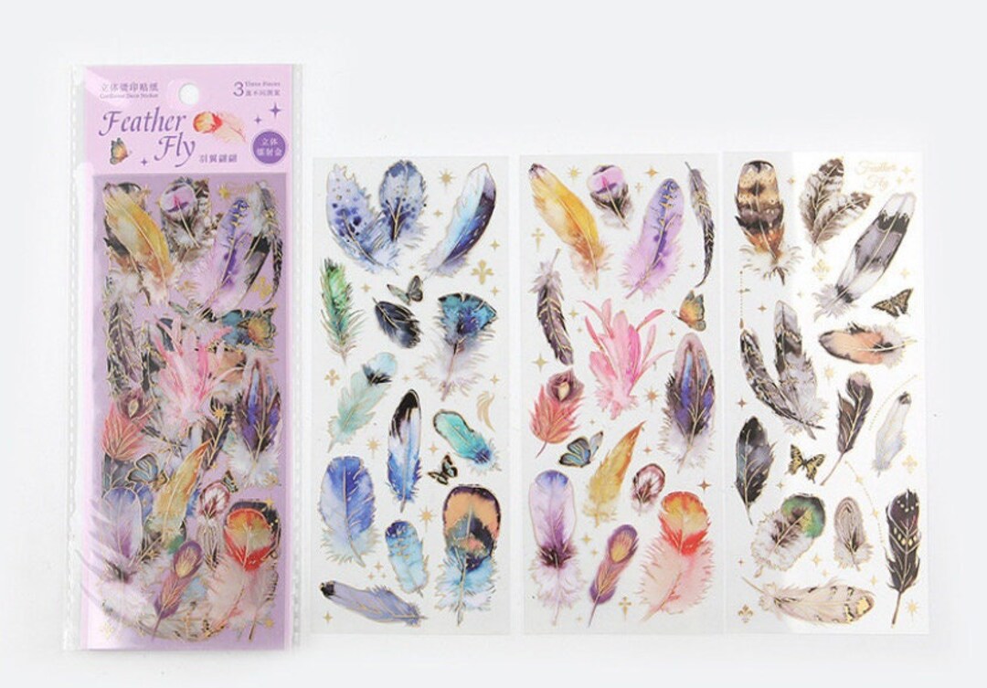 3 Feather Stickers Sheets, Bird Stickers, Journal Stickers, Deco ...