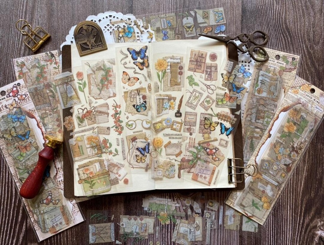 3 Vintage Journal Sticker Sheet, Floral Stickers, Stationary Stickers ...
