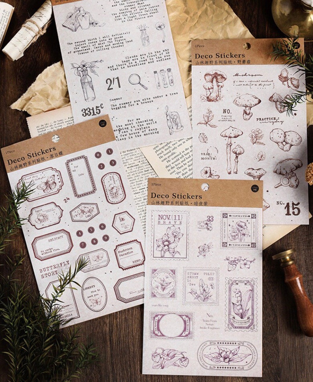 Washi Sticker Sheet, Vintage Journal Stickers, Floral Stickers ...