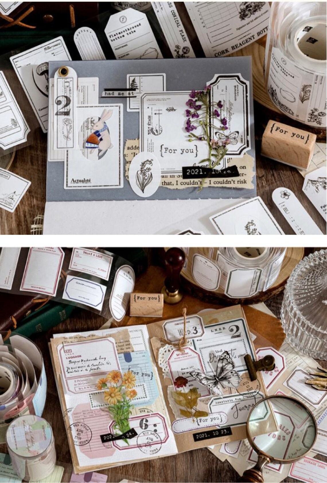 Adhesive Labels, Stickers, Tapes, Junk Journal Kit, Ephemeras, Border ...