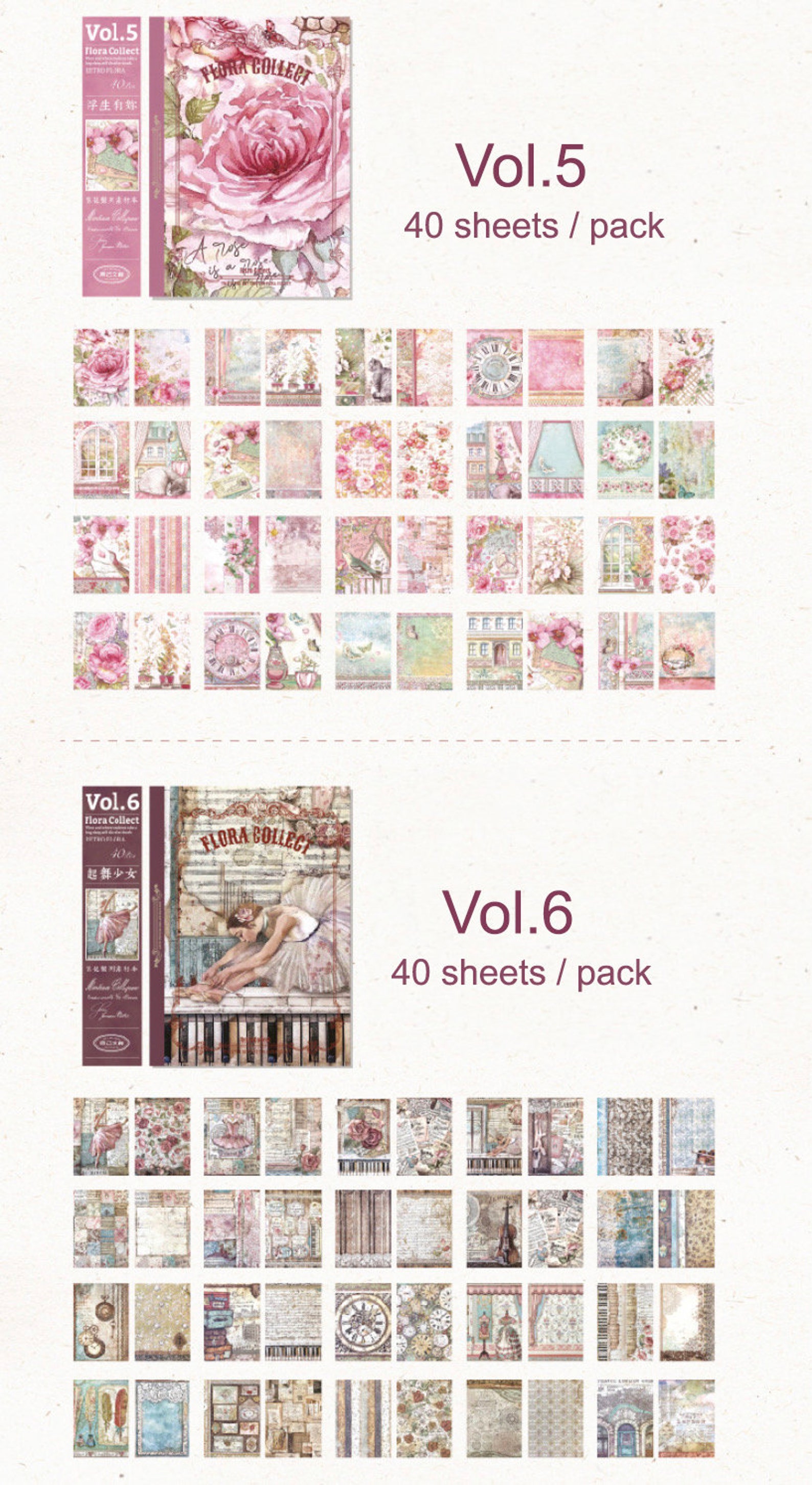 40 Sheets Scrapbook Paper Booklet, Vintage Inspired Collage Paper ...