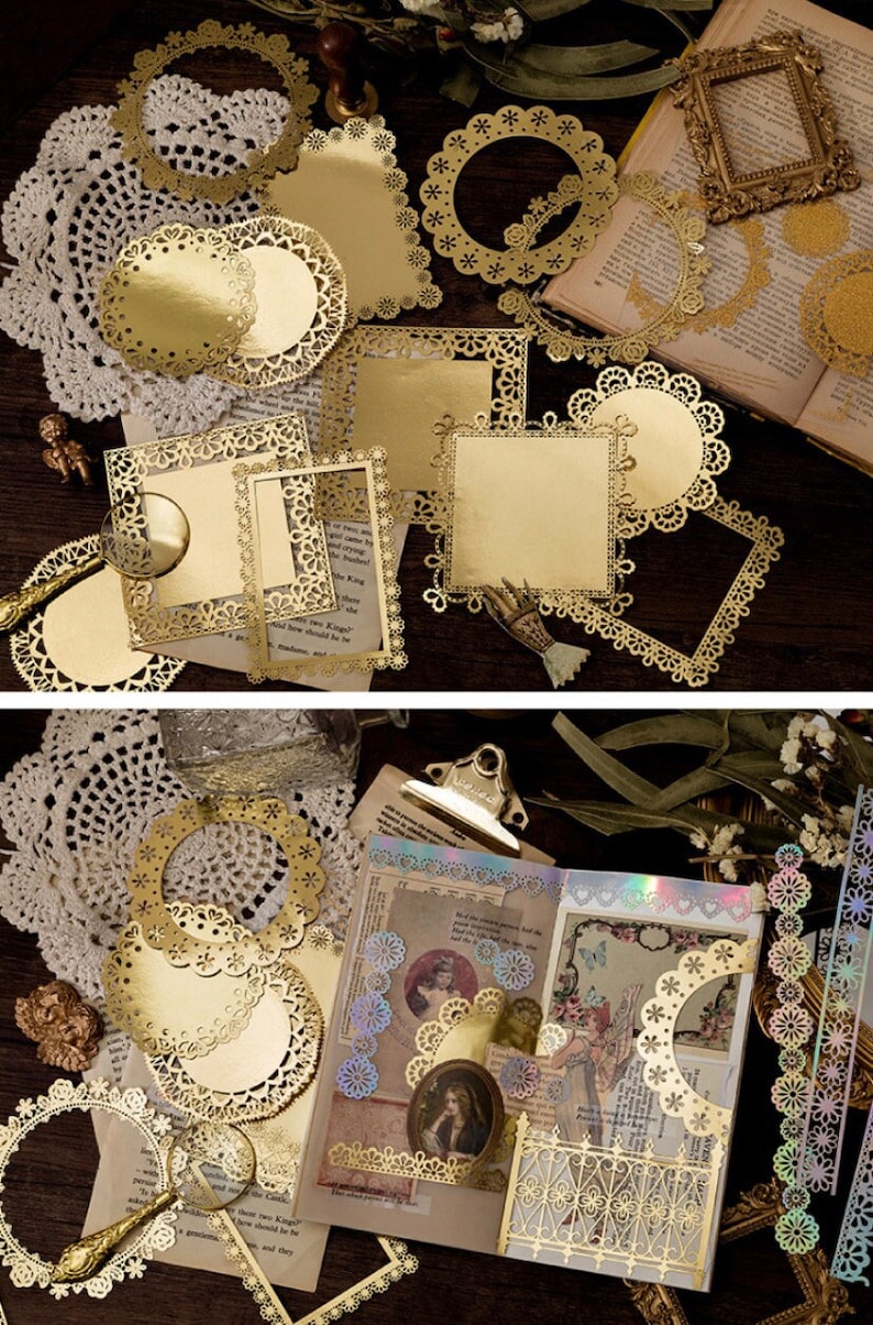 80pcs Gold Foil Hollow Paper Lace Sets Laser Lace Ephemera - Etsy