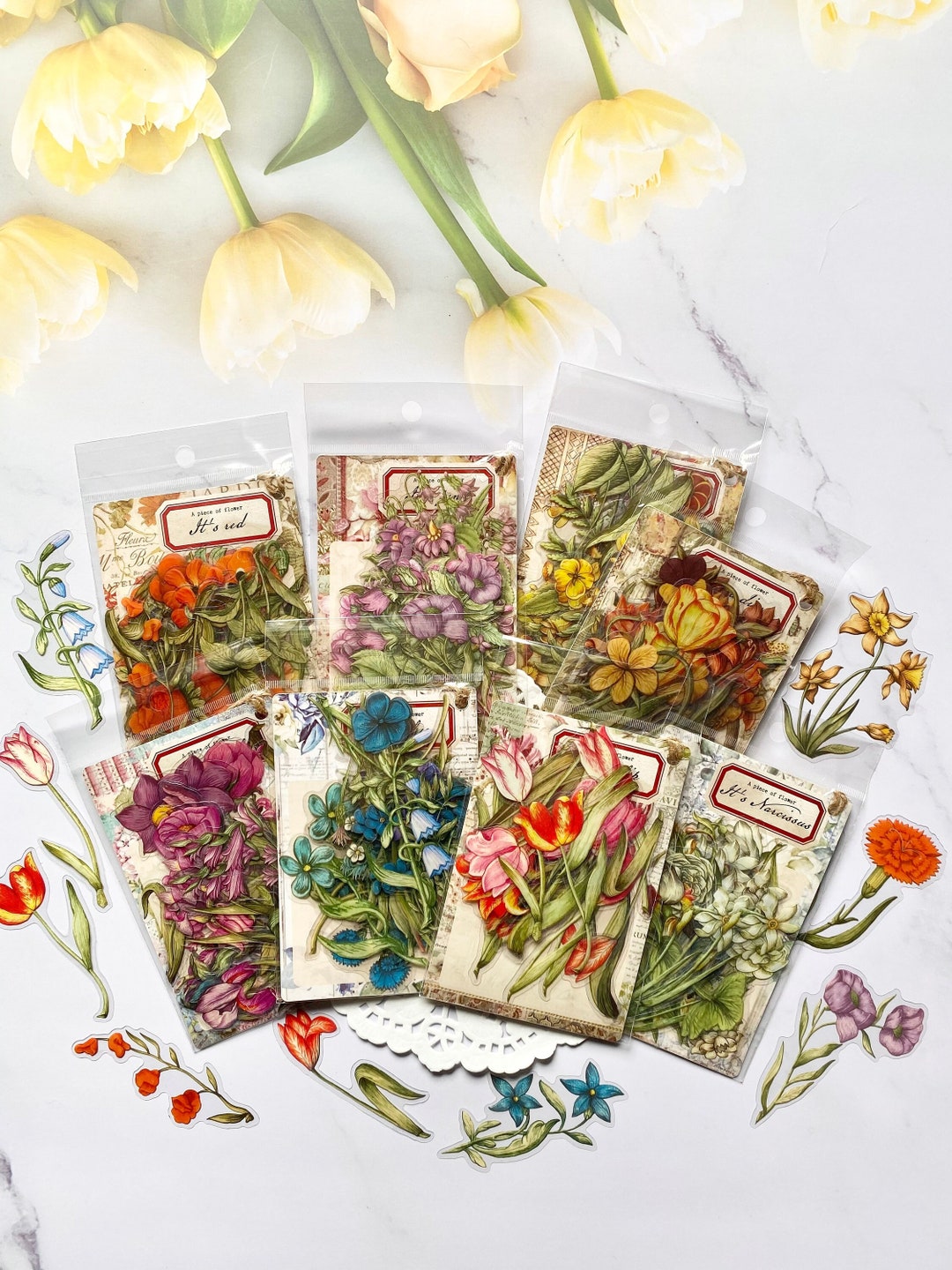 30pcs Flower Stickers Pack, Floral Stickers Set, Journal Stickers ...