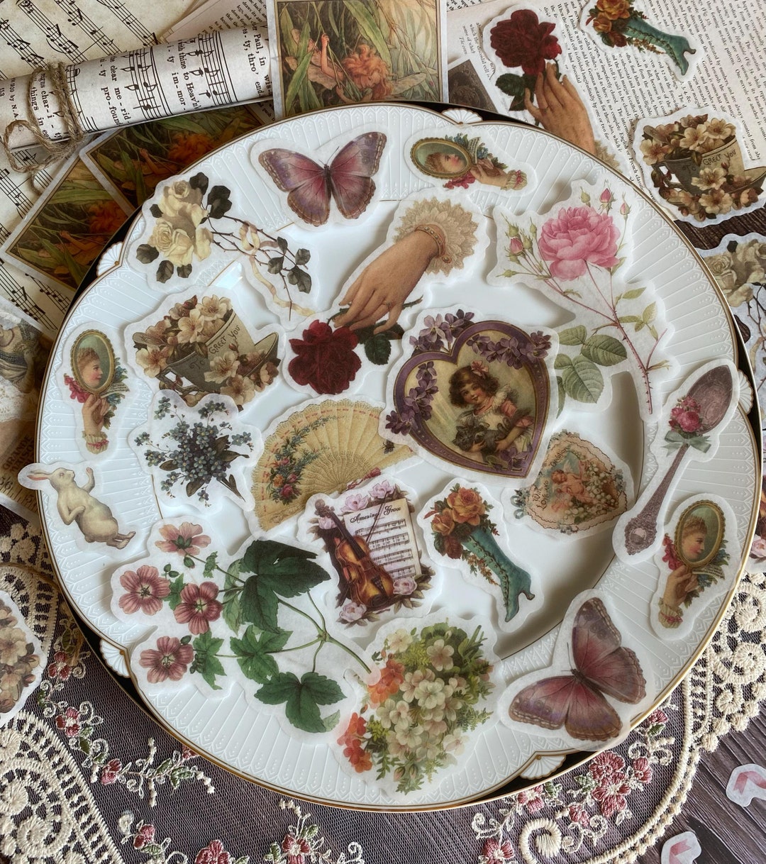 60pcs Vintage Inspired Stickers Pack, Washi Stickers, Fairs Stickers ...